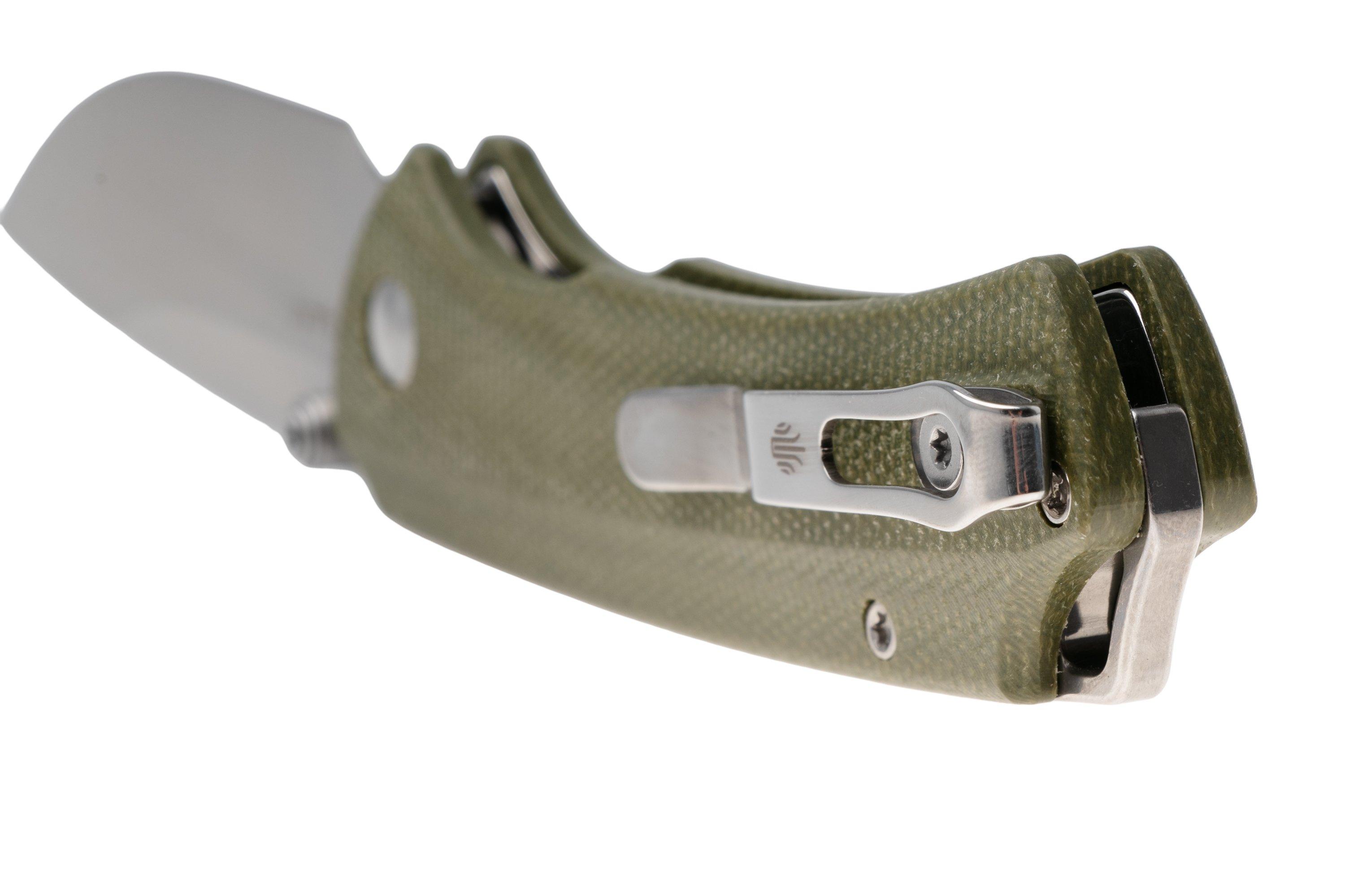 Kizer Vanguard Task 1 BD V3490.2BA1 Satin Nitro-V, OD Green Micarta ...