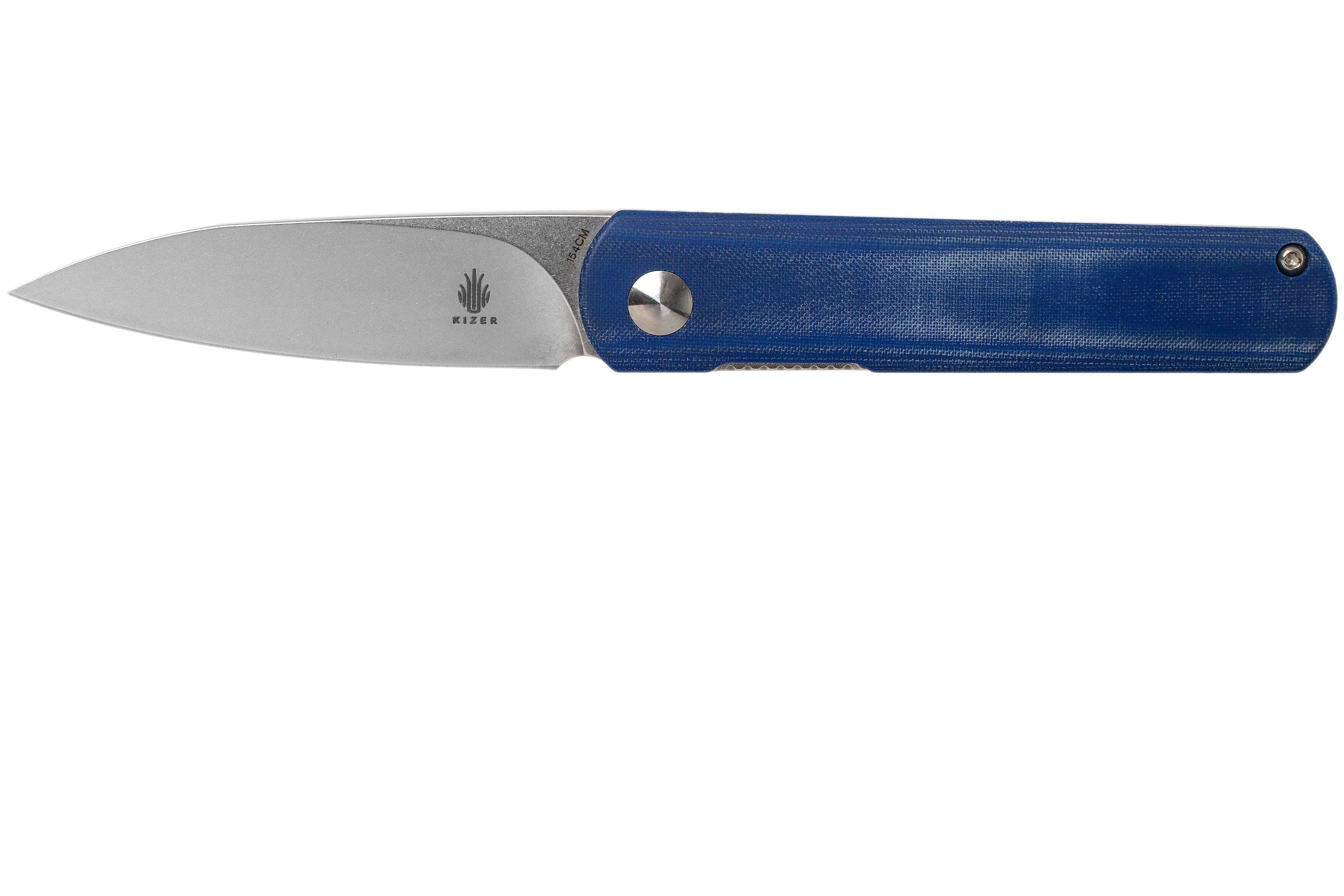 Kizer Feist V3499C1 Stonewashed 154CM, Denim Blue Micarta, pocket knife ...