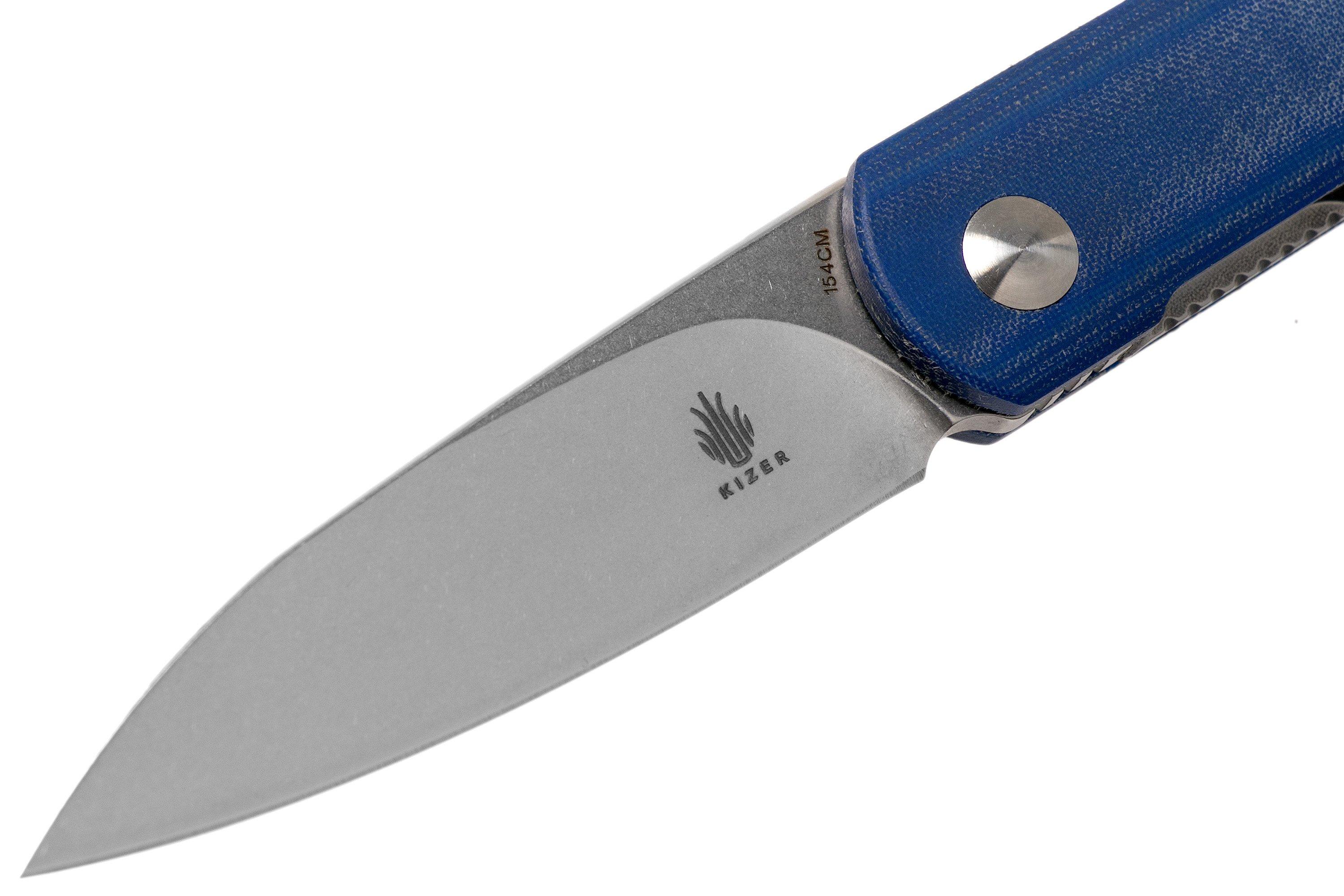 Kizer Feist V3499C1 Stonewashed 154CM, Denim Blue Micarta, pocket knife ...