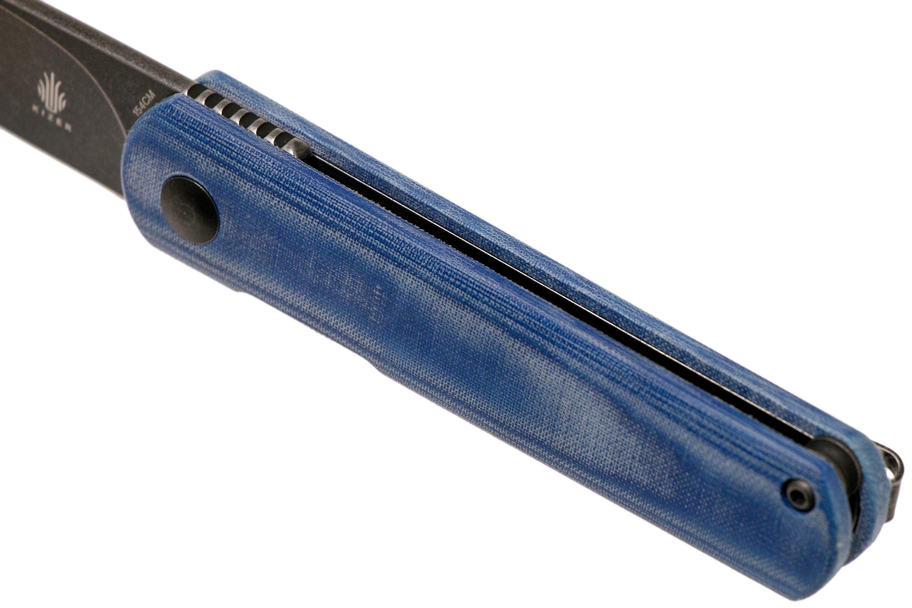 Kizer Feist V3499C2 Blackwashed 154CM, Denim Blue Micarta, pocket knife ...