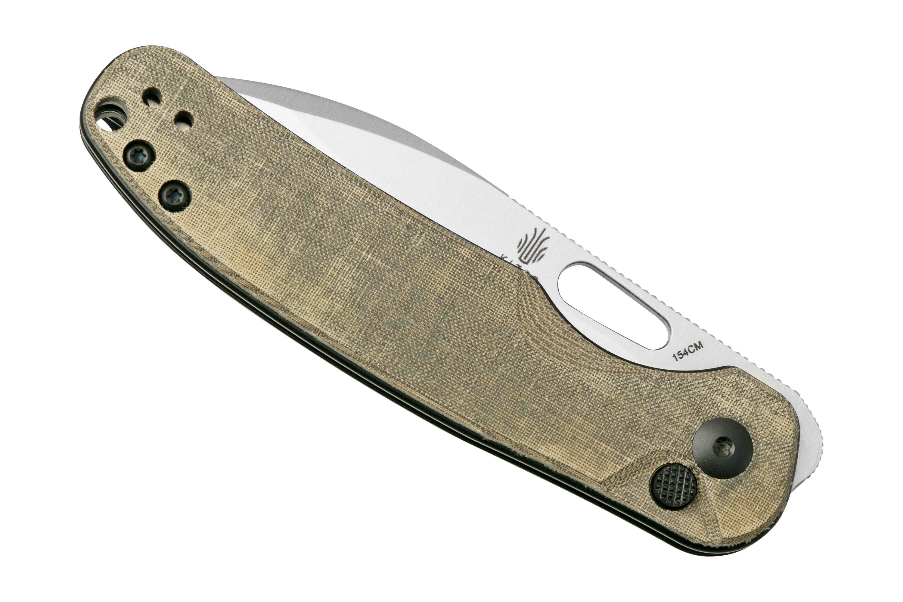 Kizer Vanguard HIC-CUP V3606C1, Button Lock Green Micarta pocket knife ...