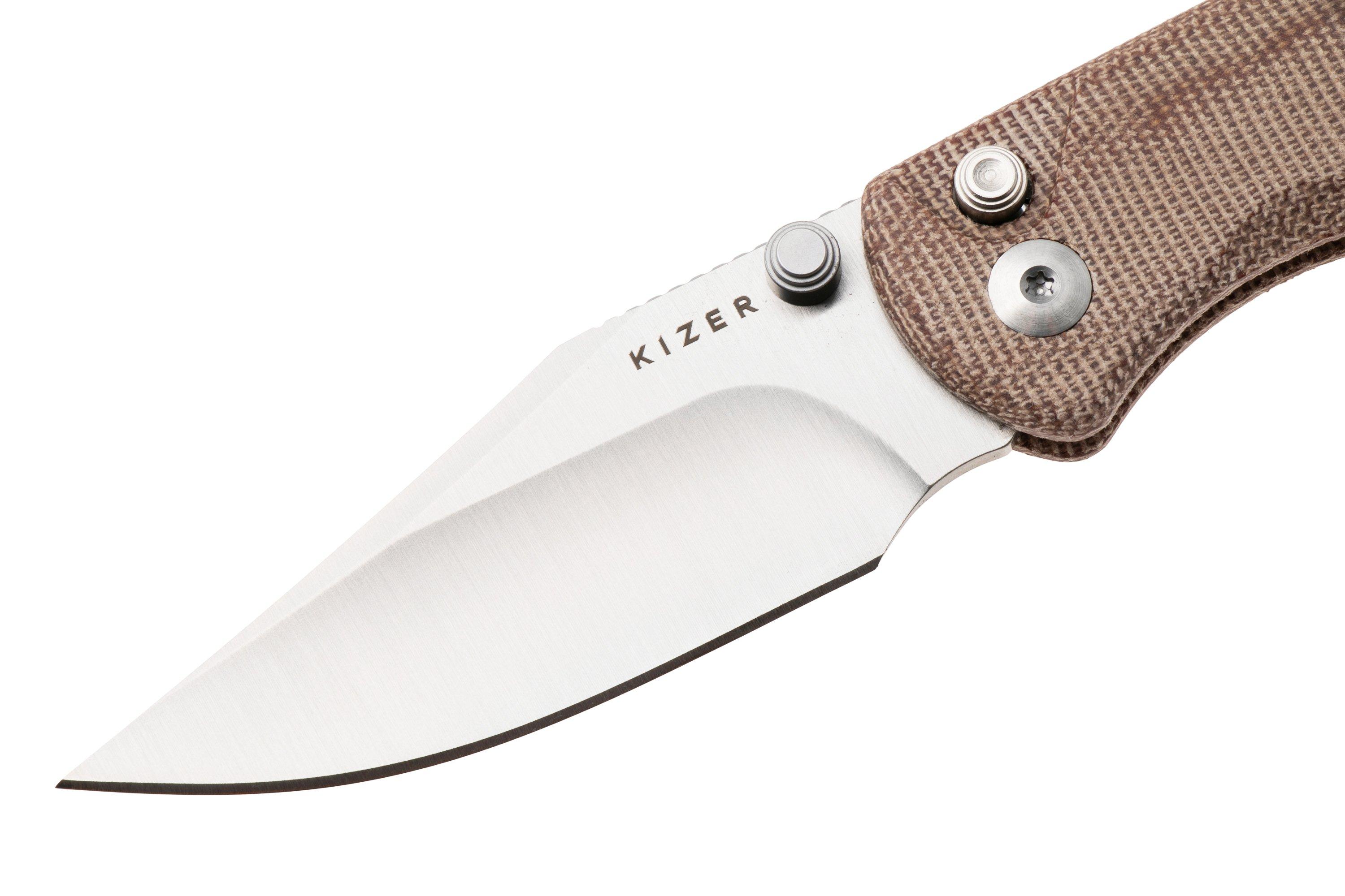 Kizer Vanguard Drop Bear 2, V3619-2CC1 Satin Nitro-V, Brown Micarta, Taschenmesser, Azo Design ...