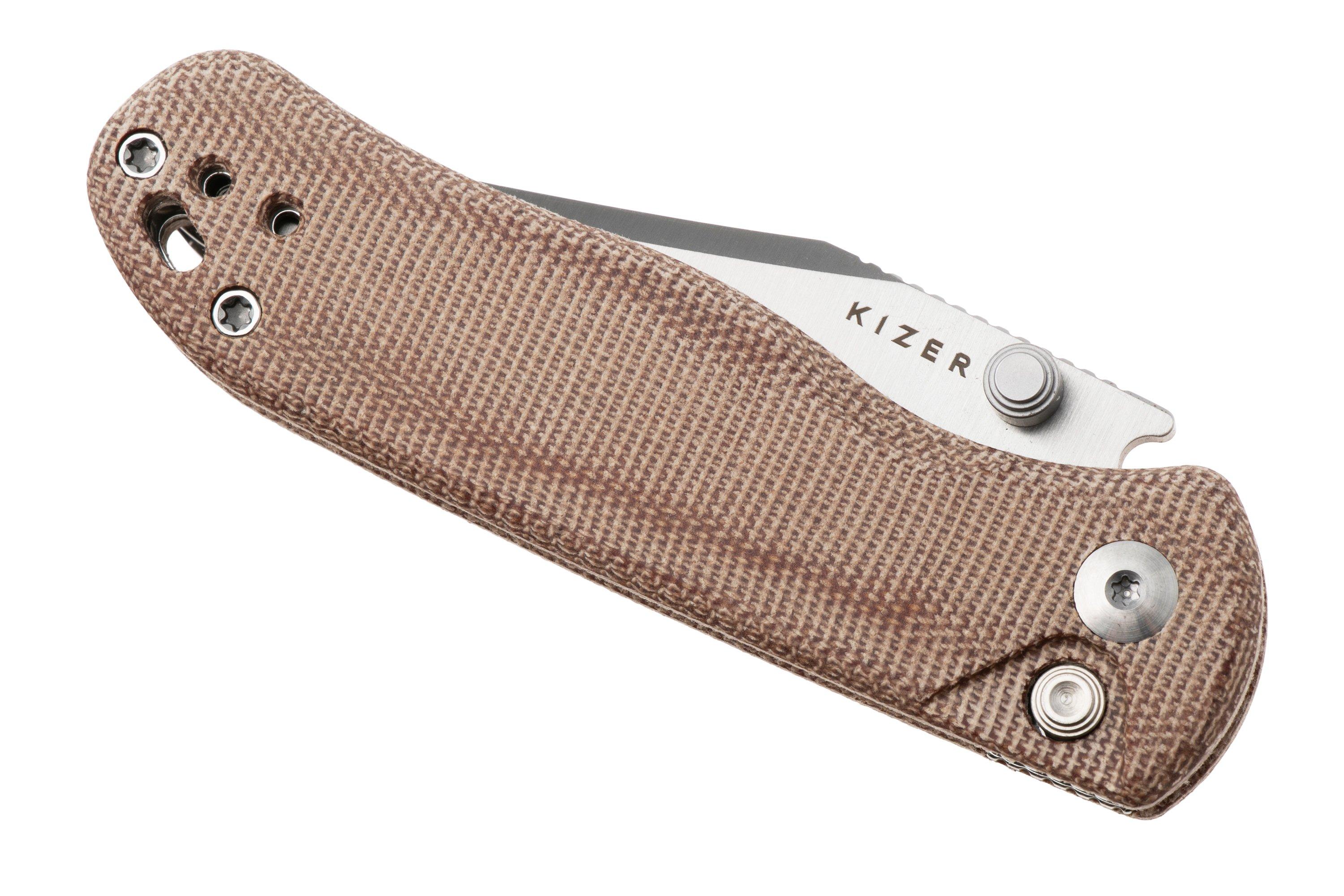 Kizer Vanguard Drop Bear 2, V3619-2CC1 Satin Nitro-V, Brown Micarta, Taschenmesser, Azo Design ...