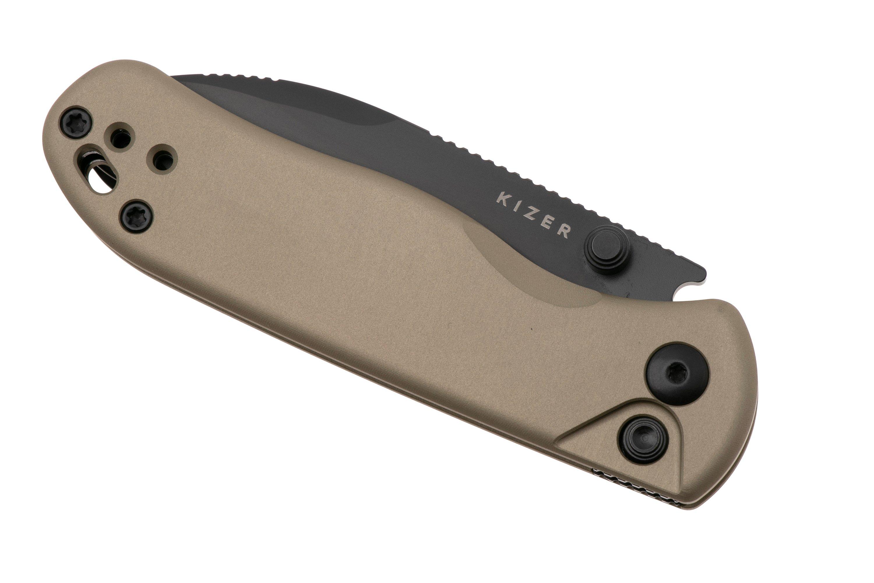Kizer Vanguard Drop Bear 2, V3619-2CD1 Black DLC Nitro-V, Tan Aluminum, coltello da tasca, Azo ...