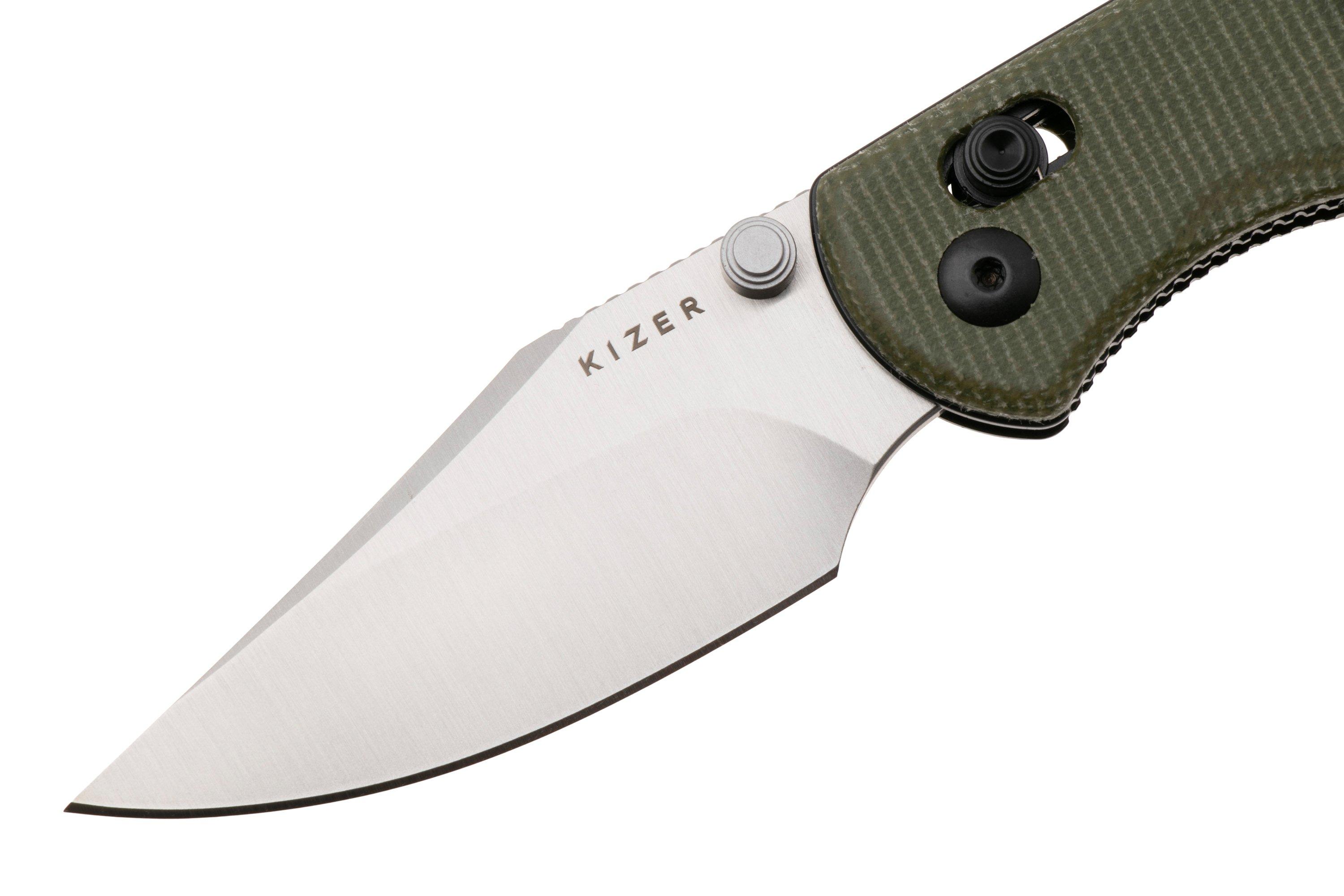 Kizer Vanguard Drop Bear 2, V3619-2KC1 Satin Nitro-V, Green Micarta, coltello da tasca, Azo ...