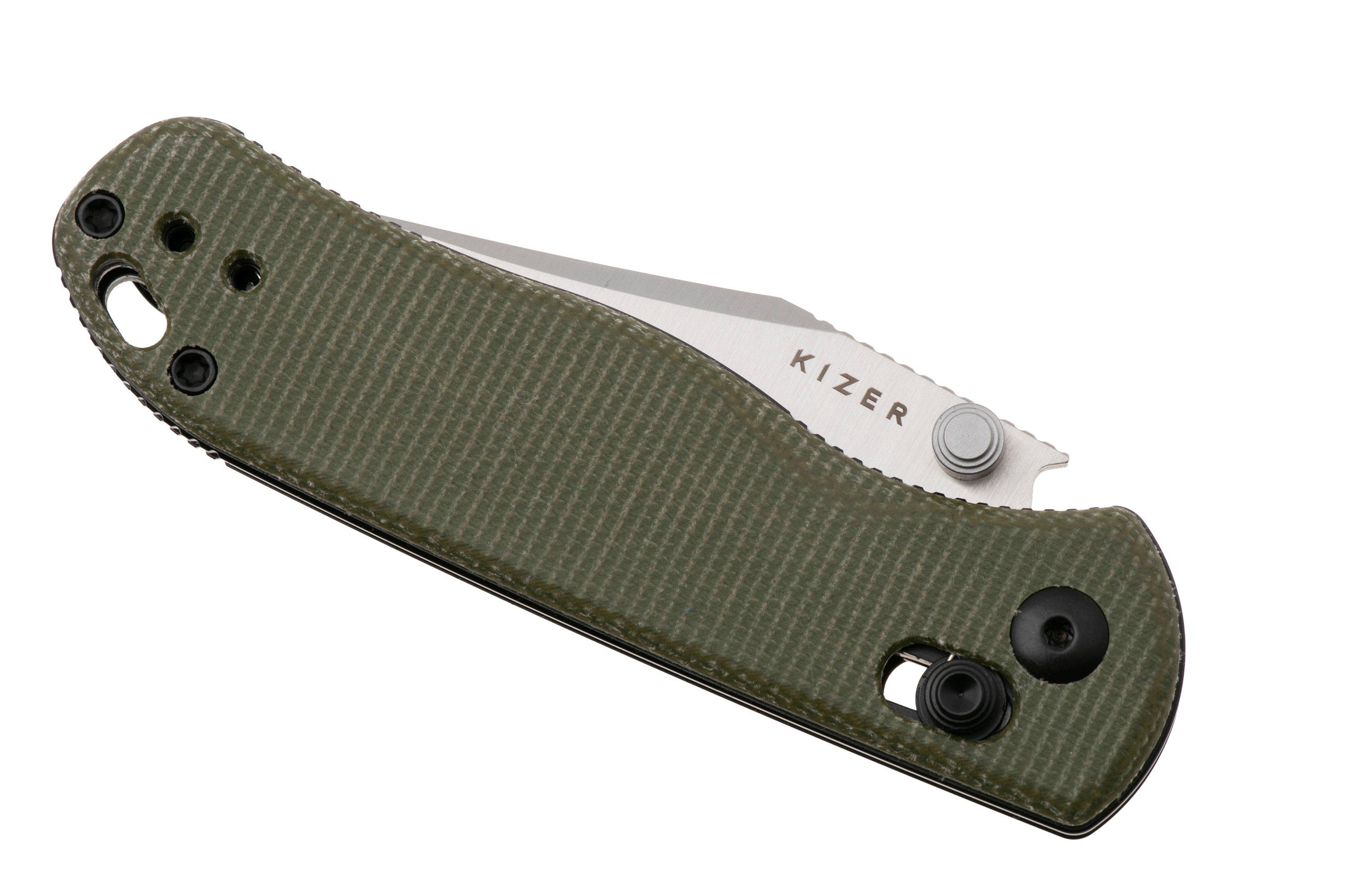 Kizer Vanguard Drop Bear 2, V3619-2KC1 Satin Nitro-V, Green Micarta, coltello da tasca, Azo ...