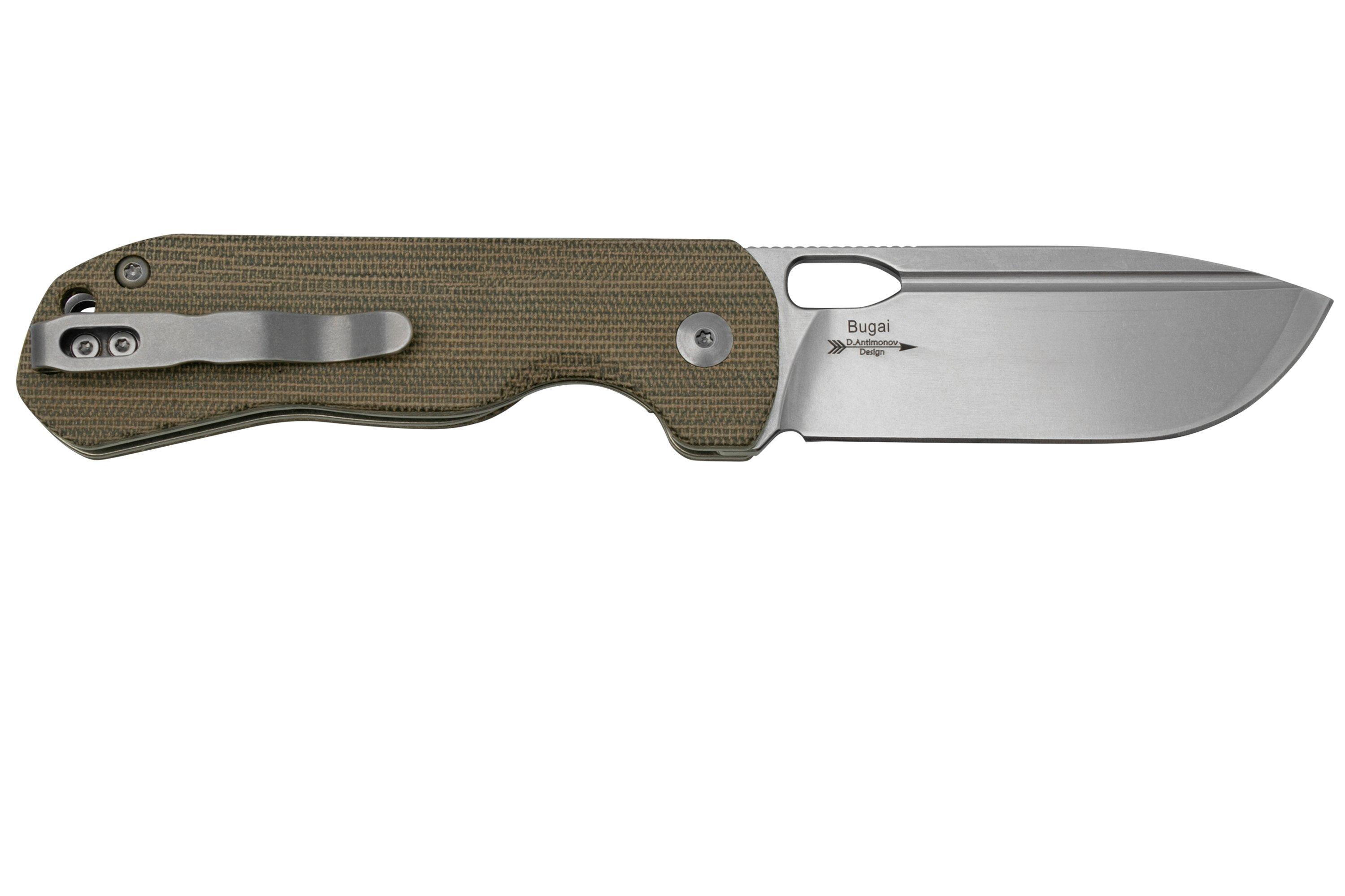 Kizer Bugai V3627C1 Green Micarta, Stonewash, pocket knife, D.Antimonov ...