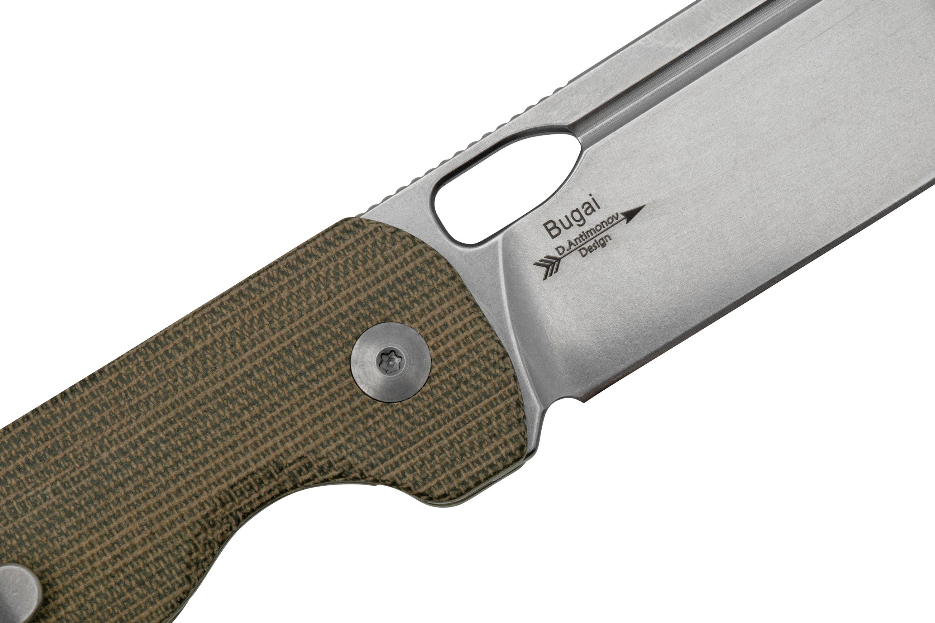 Kizer Bugai V3627C1 Green Micarta, Stonewash, pocket knife, D.Antimonov ...