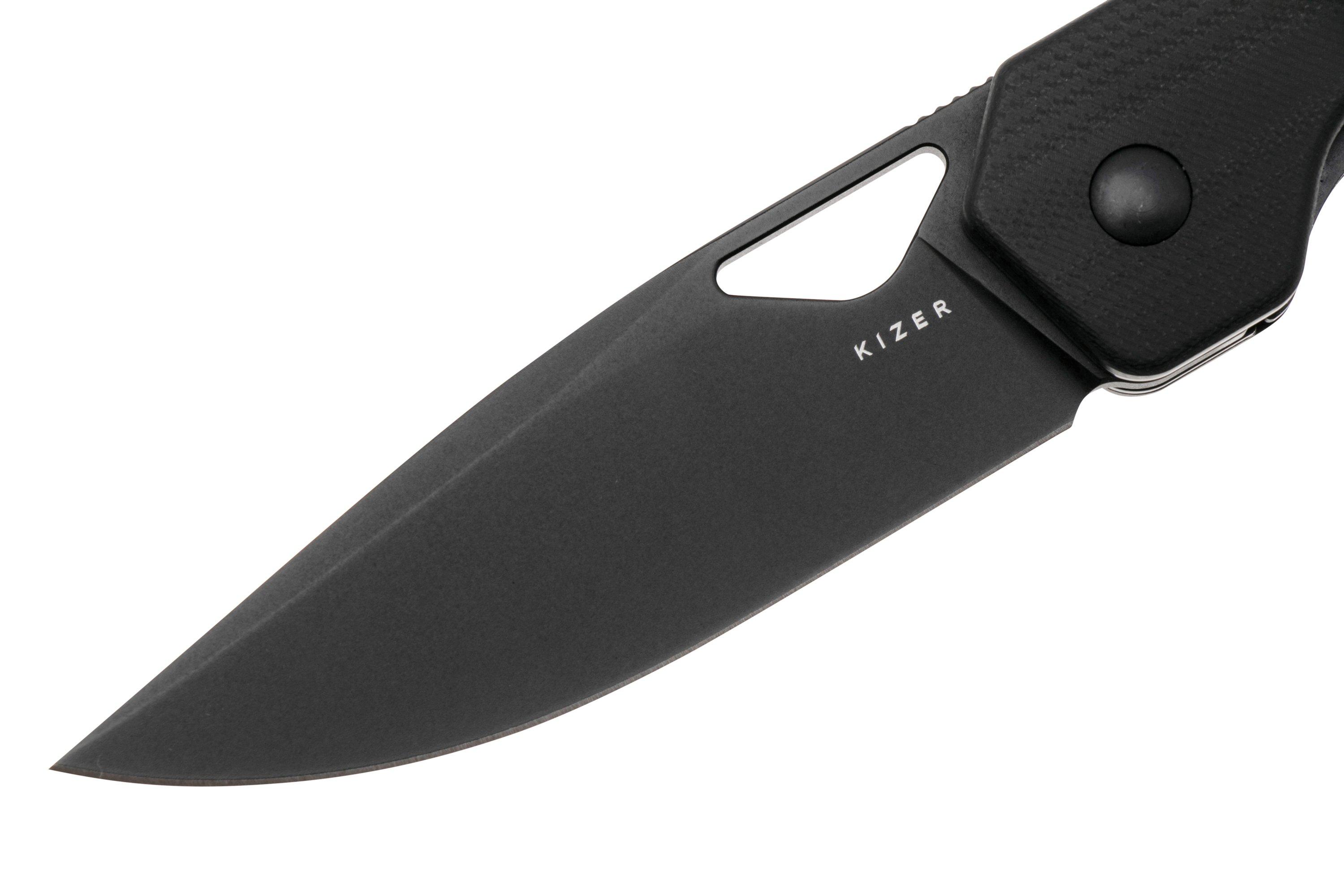 Kizer Vanguard Militaw V3634A1 Liner Lock, Black Nitro-V, Black G10, Burlap Micarta Inlay ...