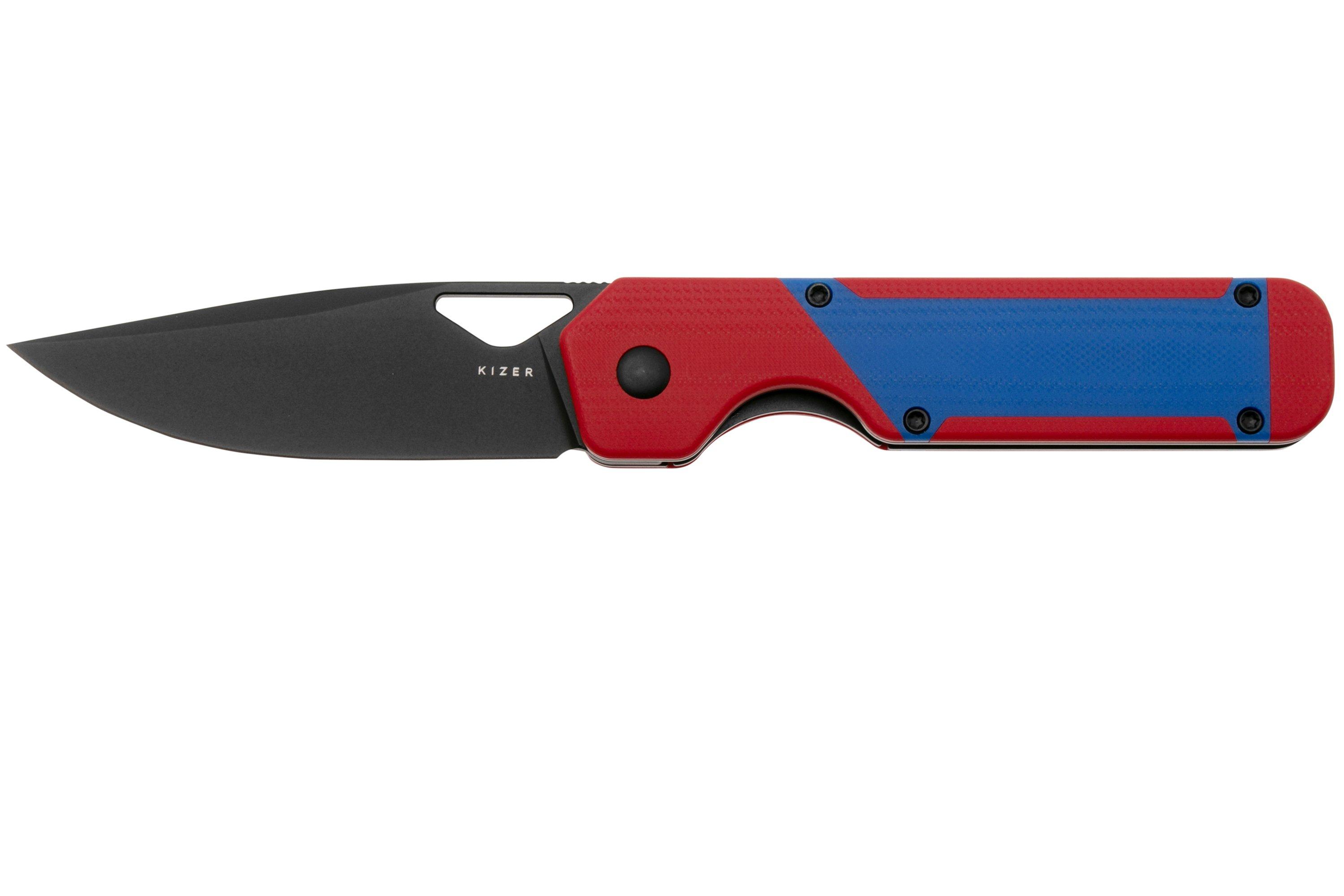 Kizer Vanguard Militaw V3634A2 Liner Lock, Black Nitro-V, Red G10, Blue ...
