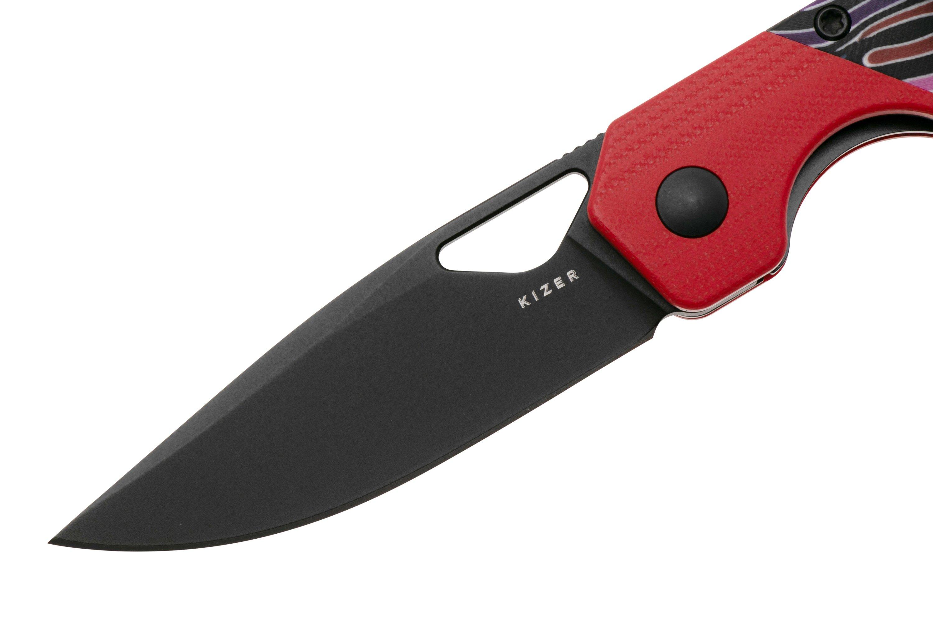 Kizer Vanguard Mini Militaw V3634SA2 Liner Lock, Black Nitro-V, Red G10 ...