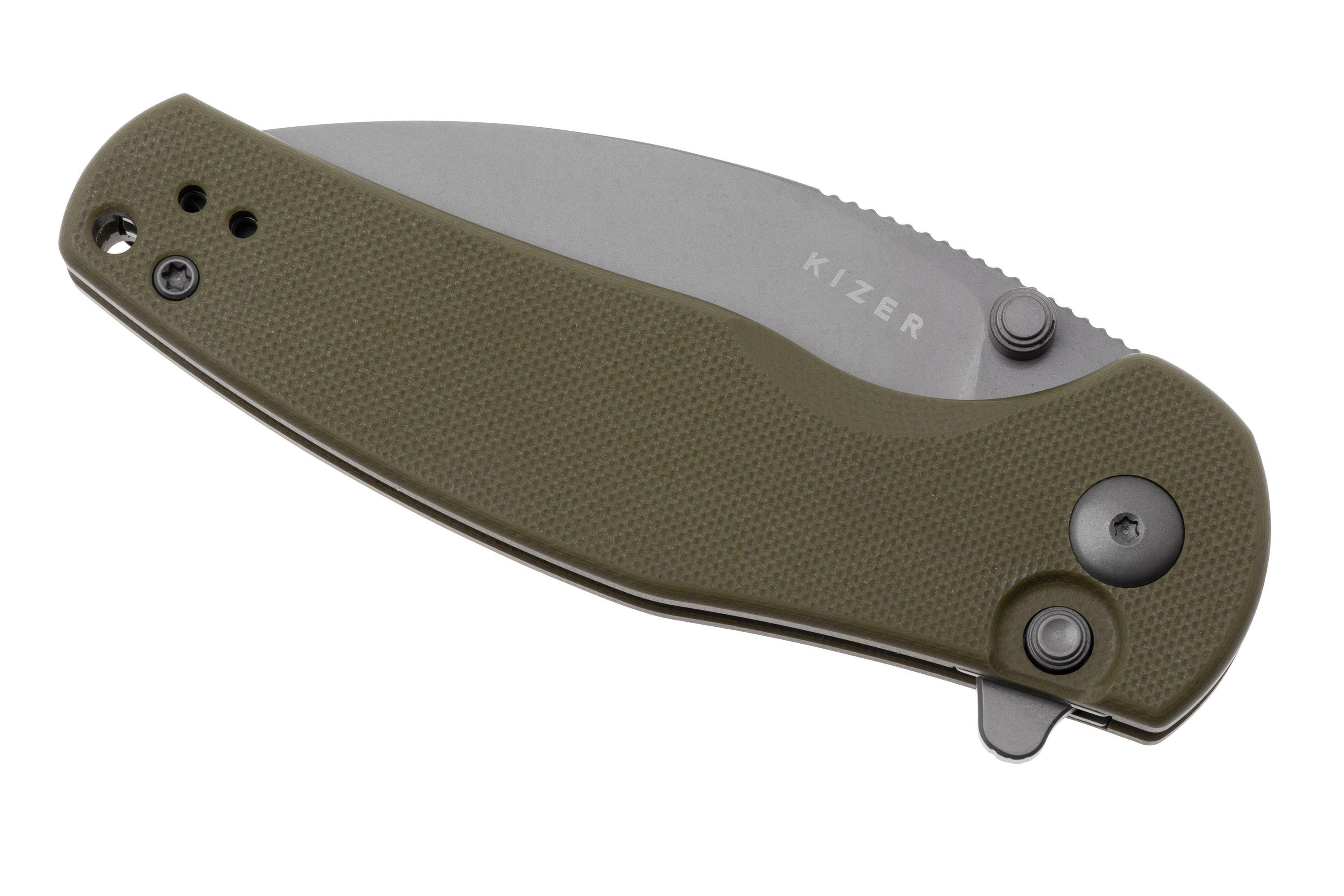 Kizer Vanguard Mini Grouper V3669A3 Grey D2, Olive Green G10, couteau ...