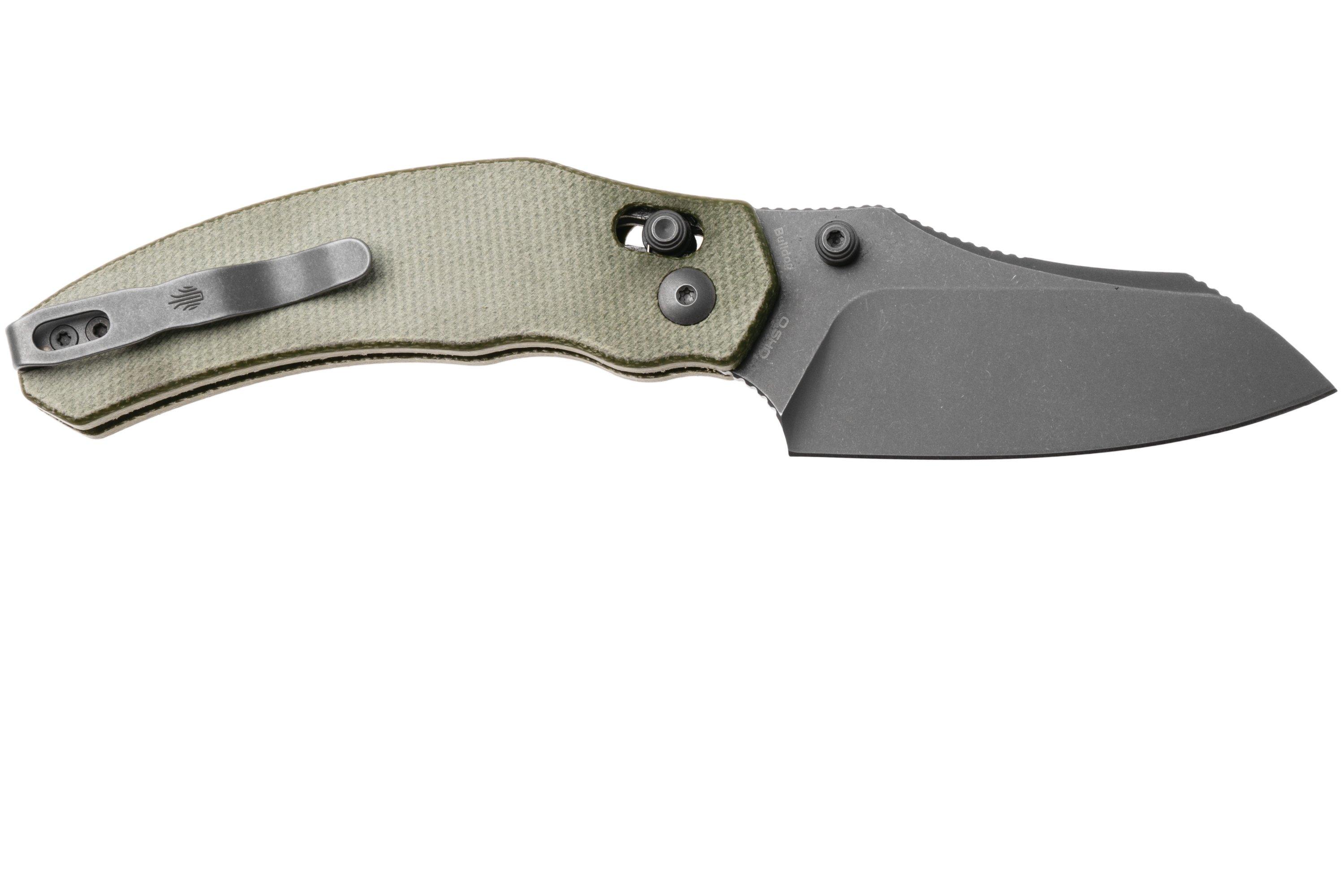 Kizer Vanguard Bulldog V3672A3, Blackwashed Nitro-V, Green Micarta ...