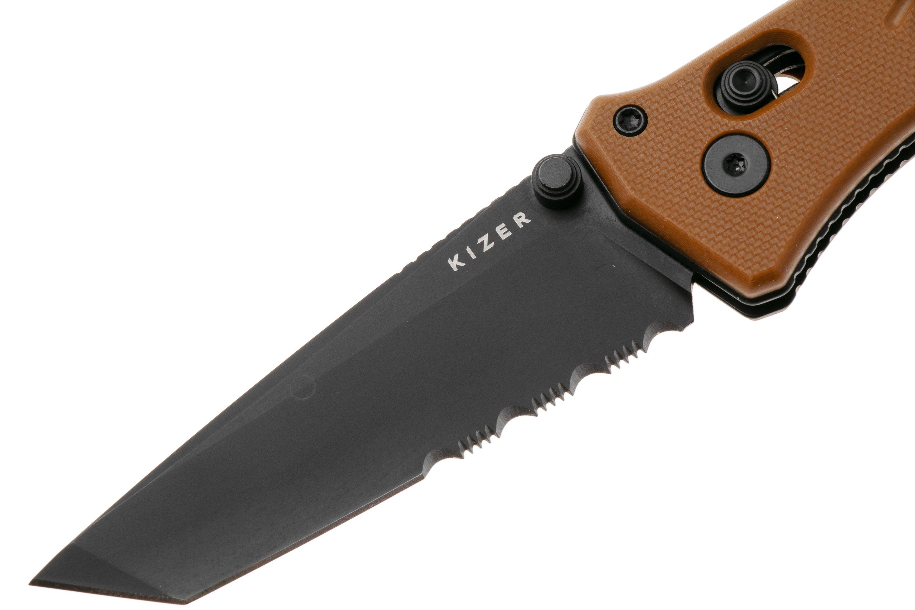Kizer Vanguard Aegis T V3774CTA3 PVD AEB-L, Tan G10, pocket knife, Azo ...