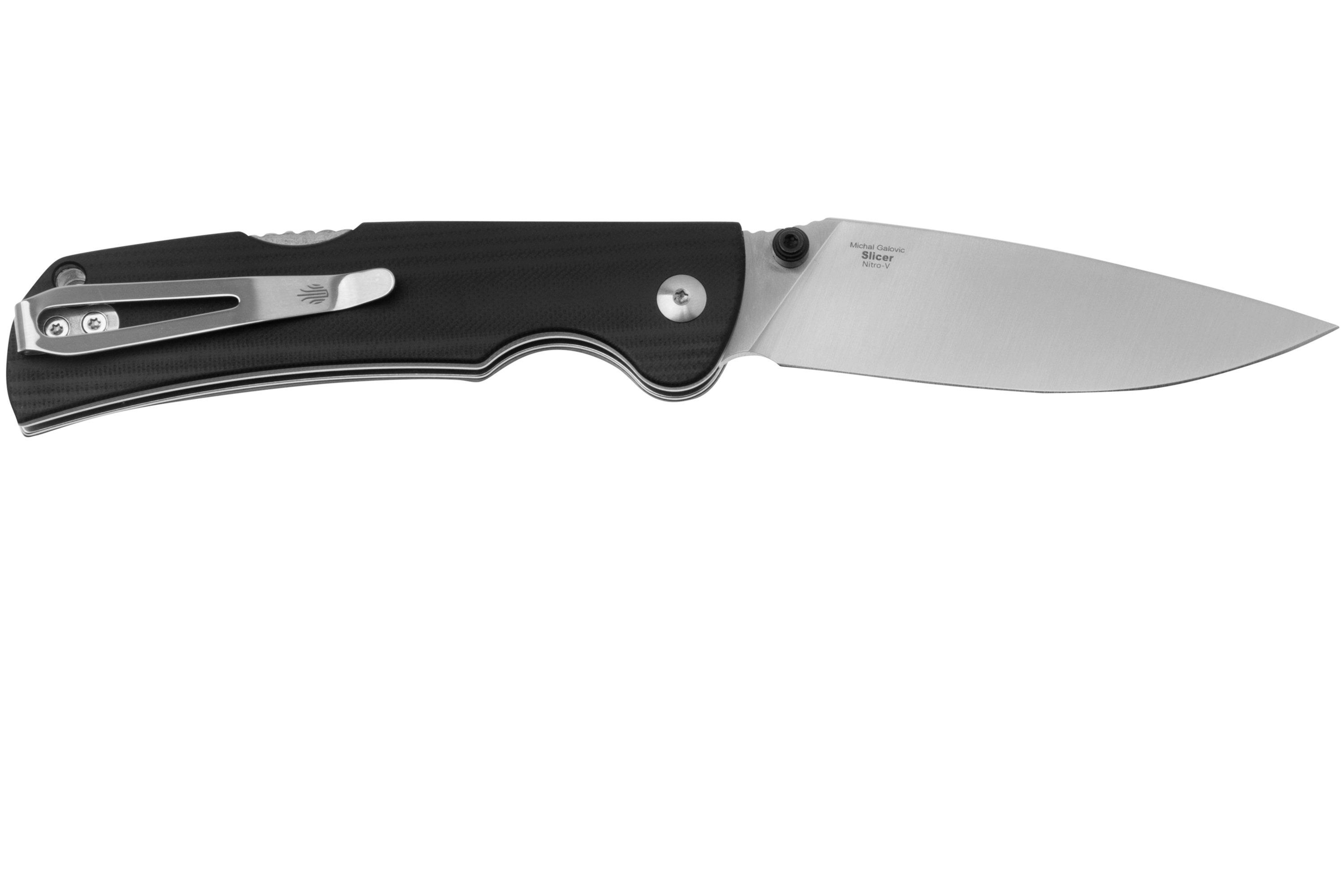 Kizer Vanguard Slicer V4538A1, Satin Nitro-V, Black G10 pocket knife ...