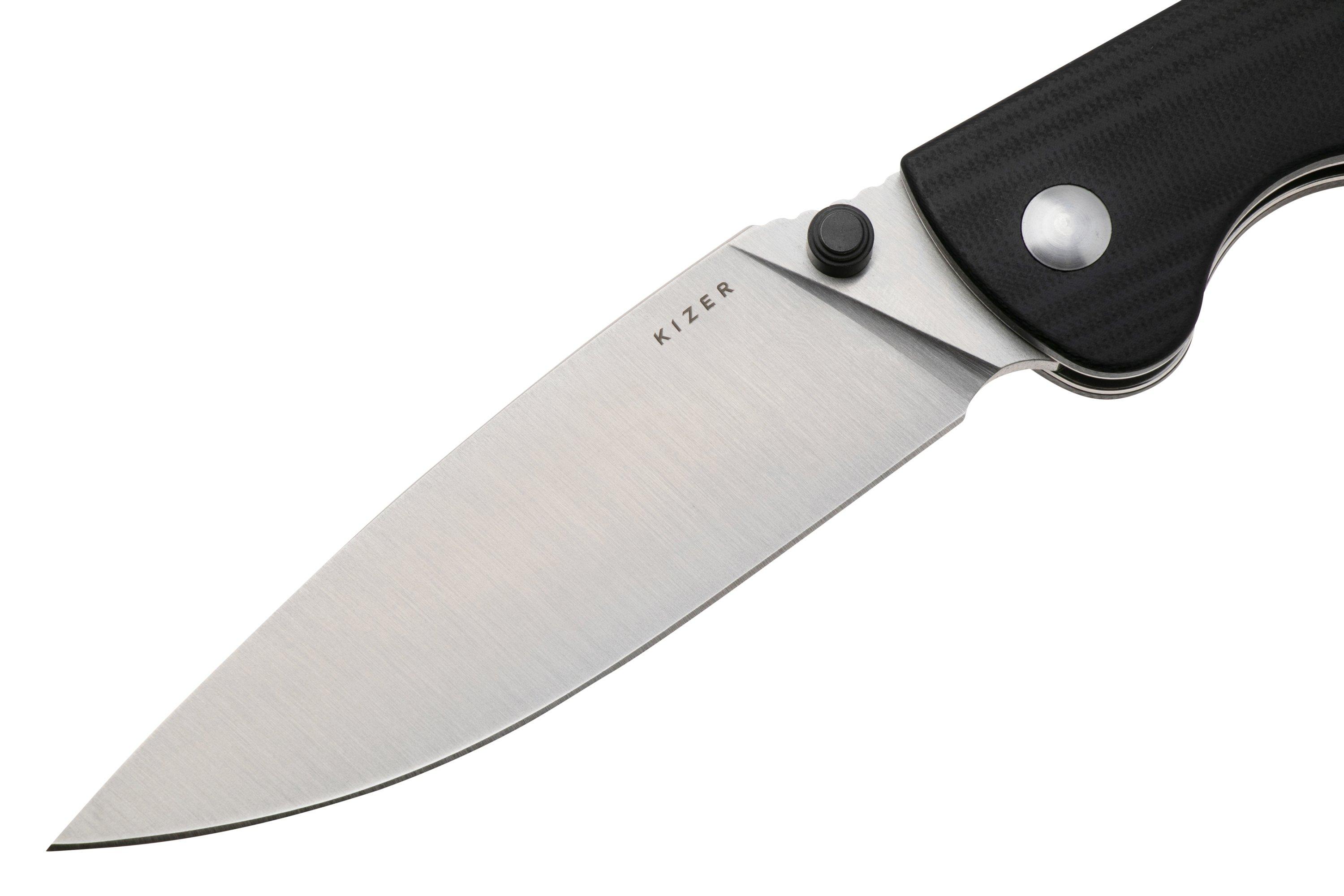 Kizer Vanguard Slicer V4538A1, Satin Nitro-V, Black G10 pocket knife ...