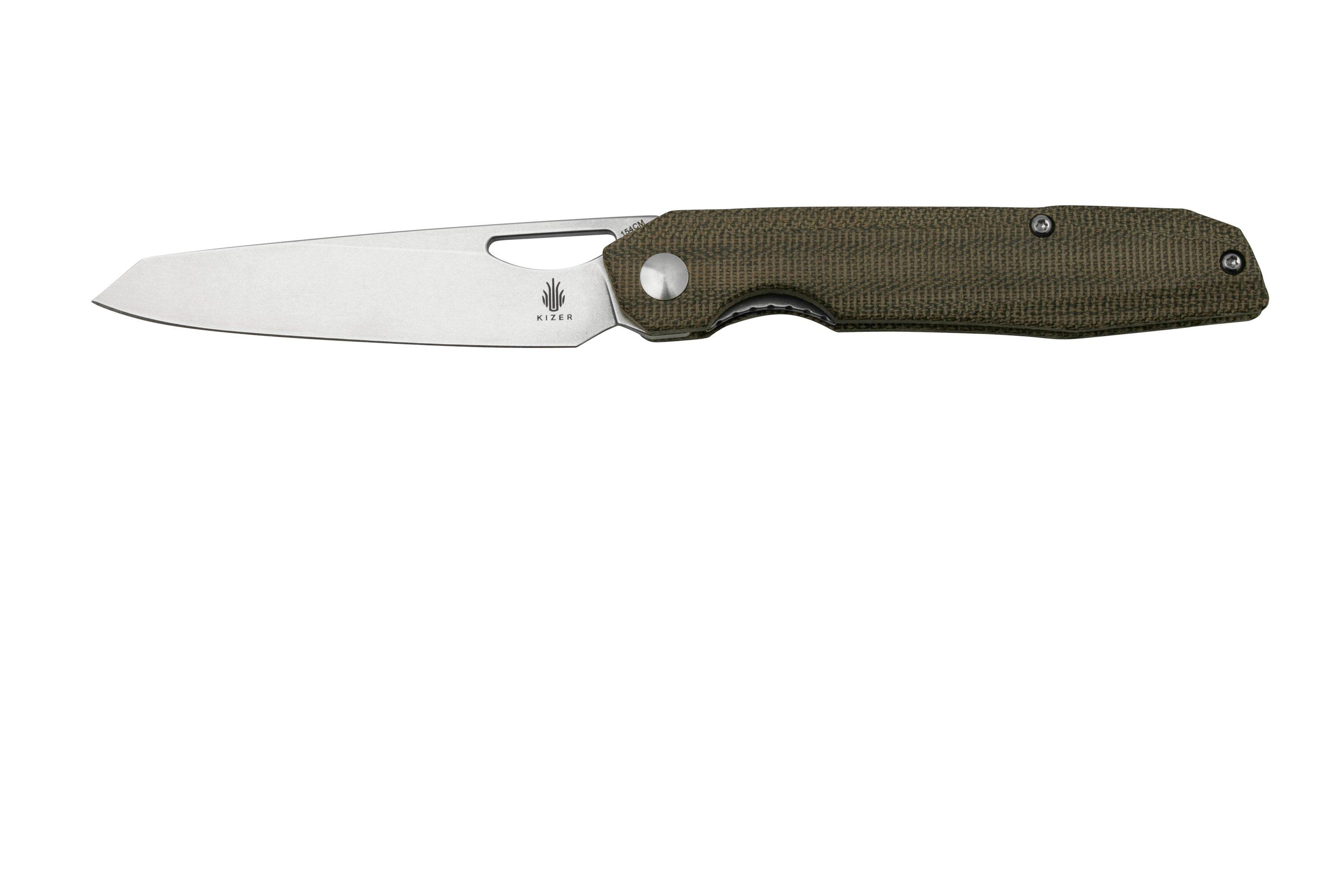 Kizer Genie V4545C1, Green Micarta, 154CM pocket knife, Gage design ...