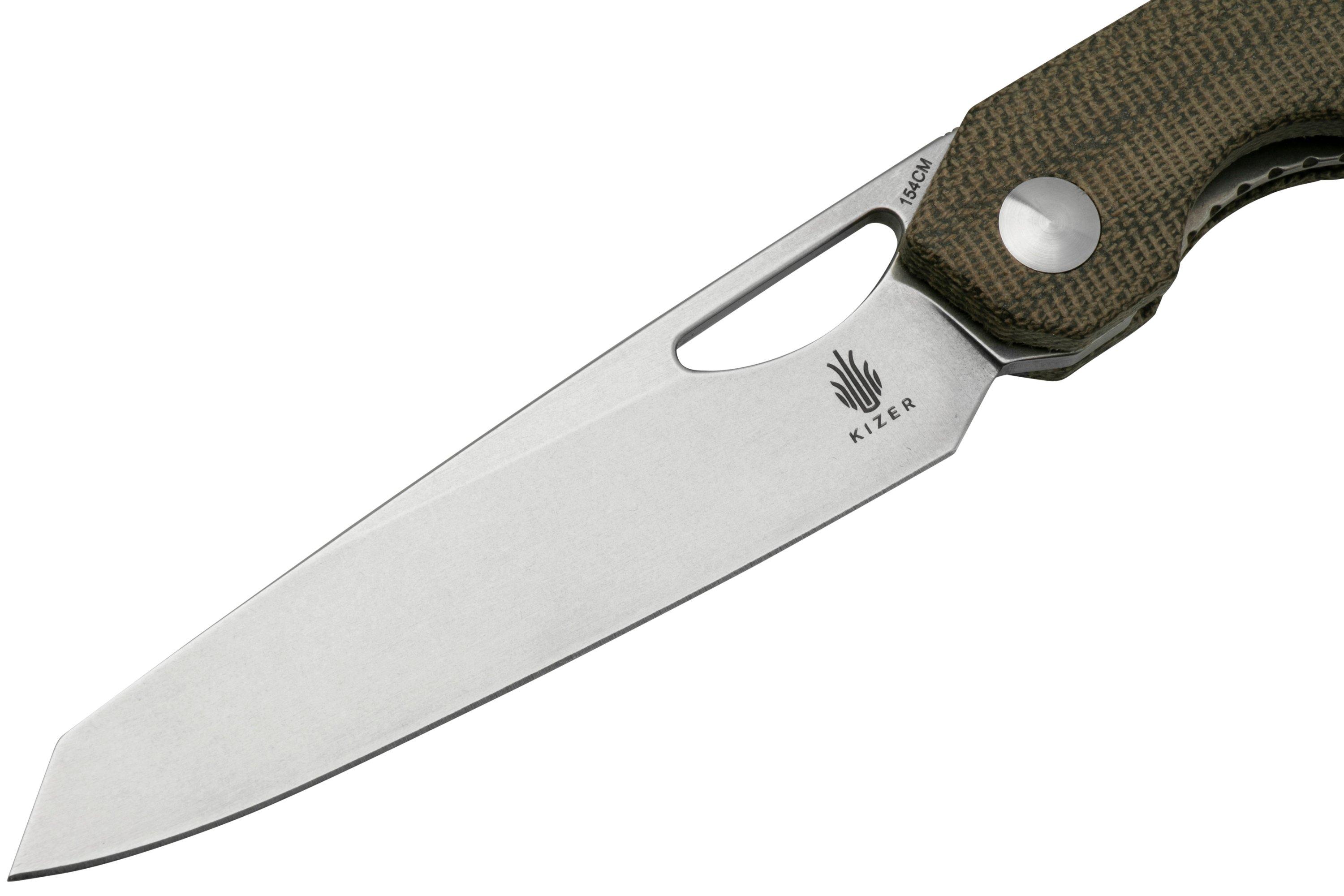 Kizer Genie V4545C1, Green Micarta, 154CM pocket knife, Gage design ...