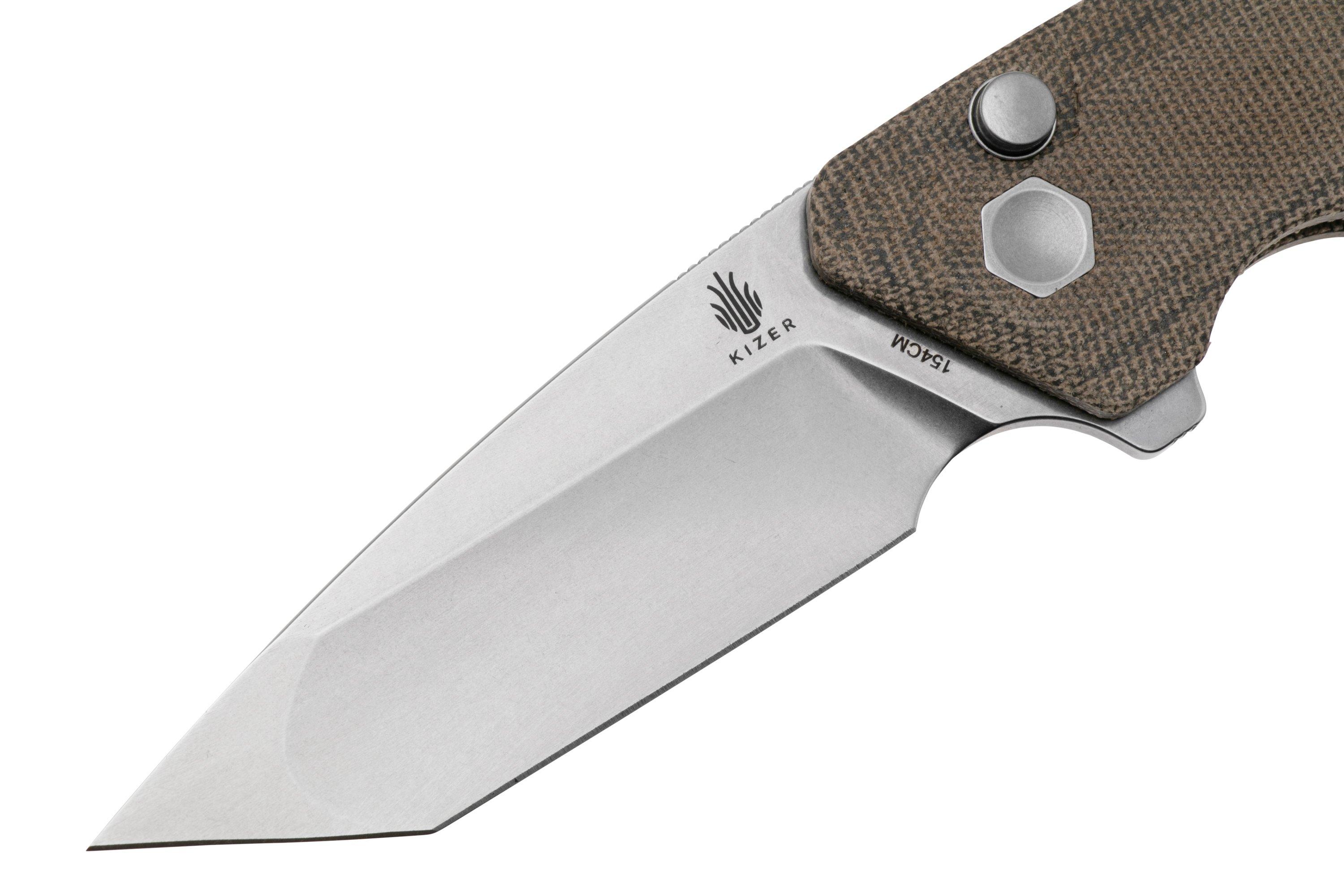 Kizer Mad Tanto V4602C2 Stonewashed 154CM, Green Micarta, Button Lock ...