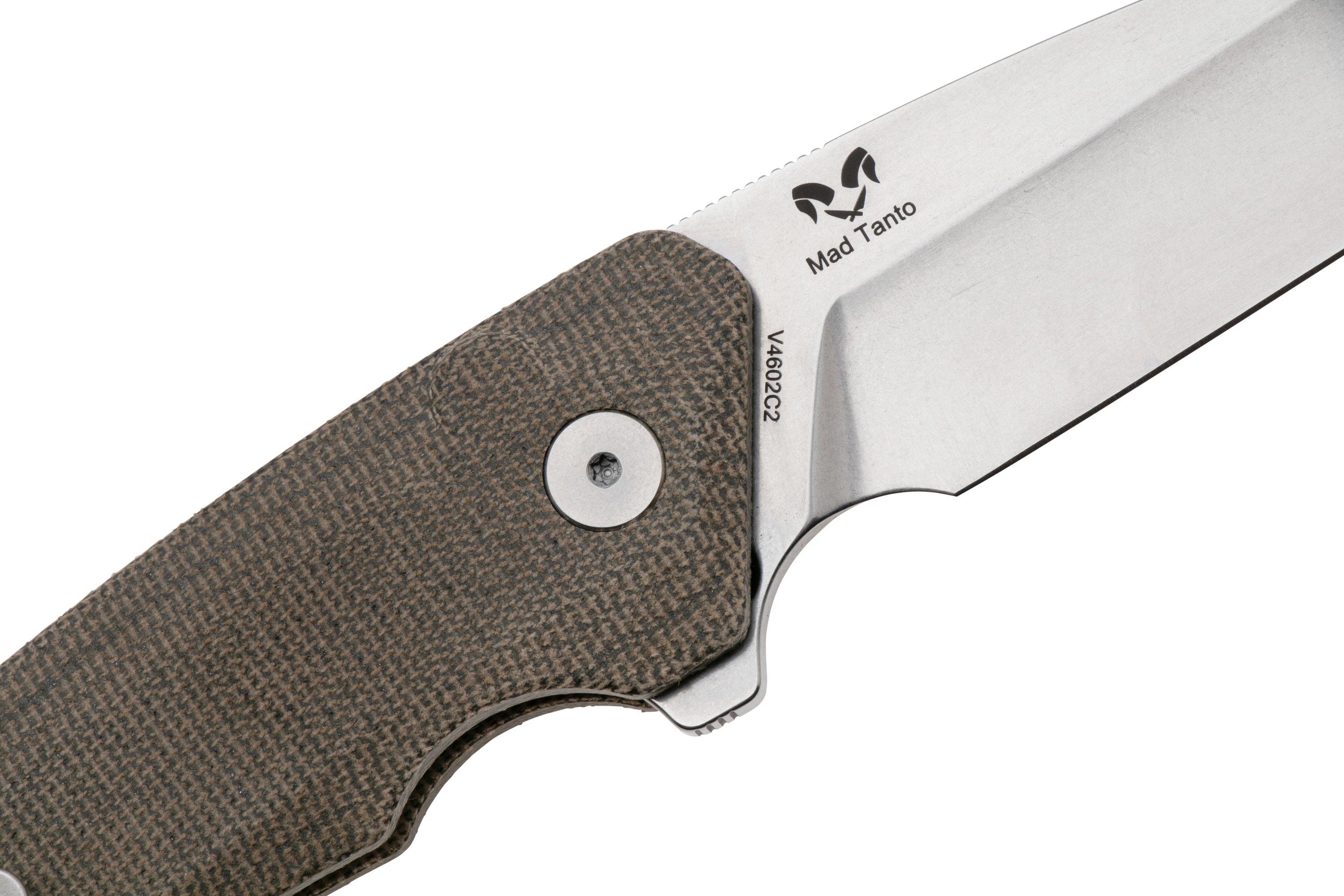 Kizer Mad Tanto V4602C2 Stonewashed 154CM, Green Micarta, Button Lock ...