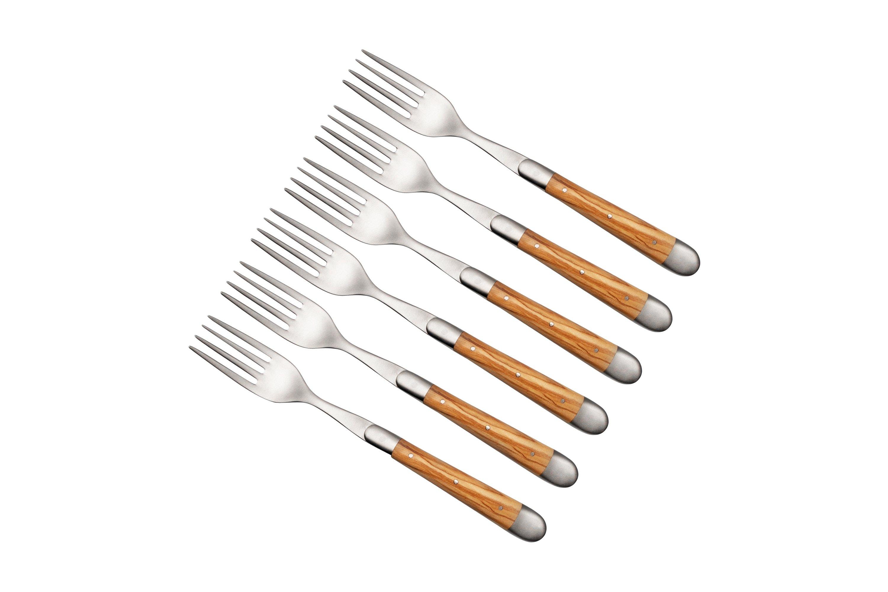 Forge de Laguiole FE62MINOL set of 6 table forks, matt, olive wood ...
