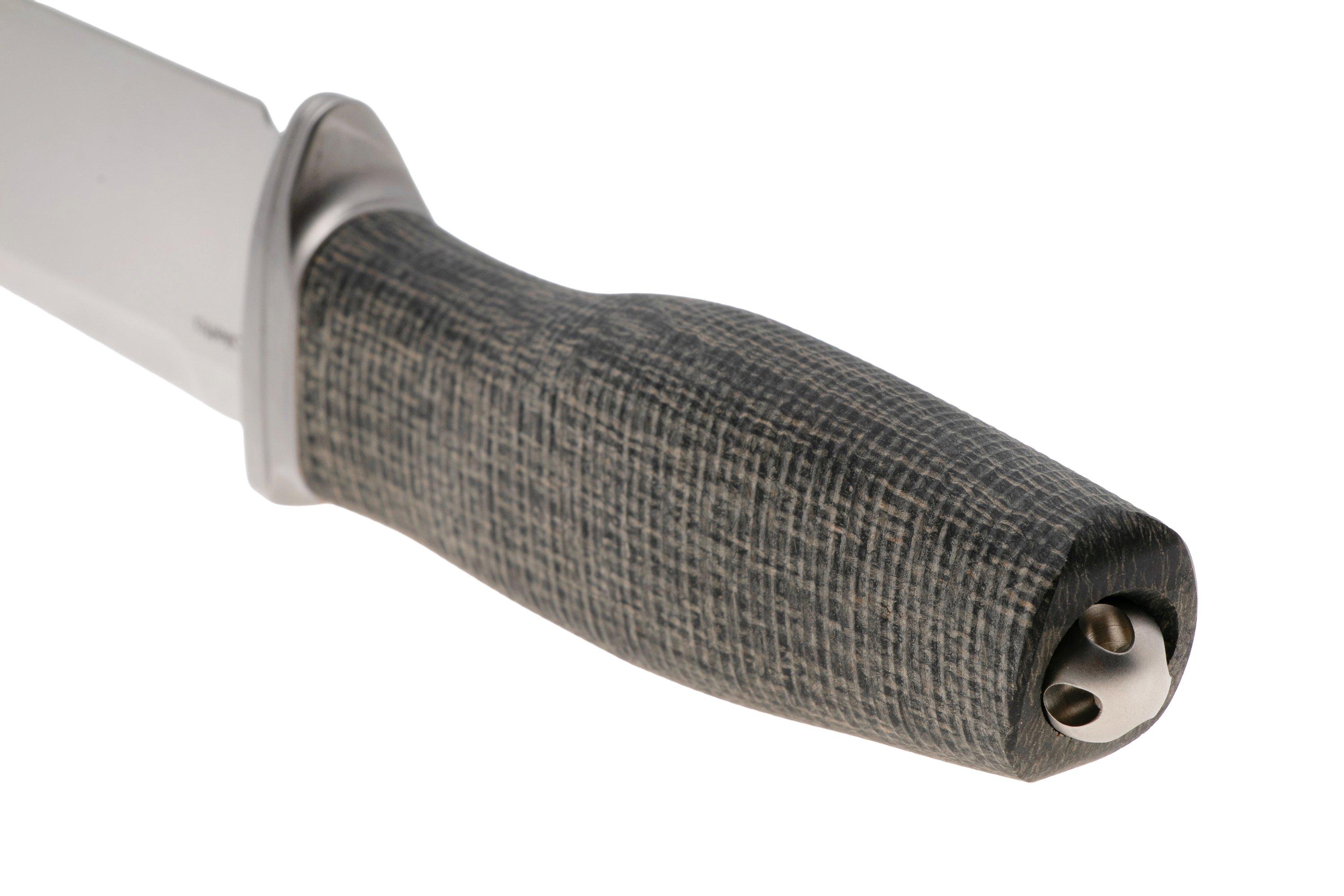 LionSteel Acha AH BLB Satin M390, Black Burlap Micarta, Titanium Guard ...