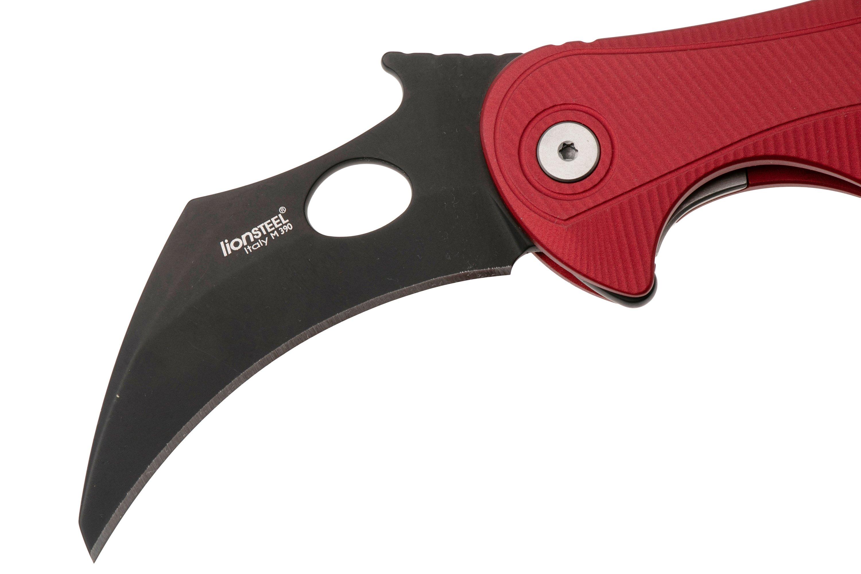 LionSteel L.E.One Mid LE2-RB, Old Black M390, Red Aluminum, karambit ...