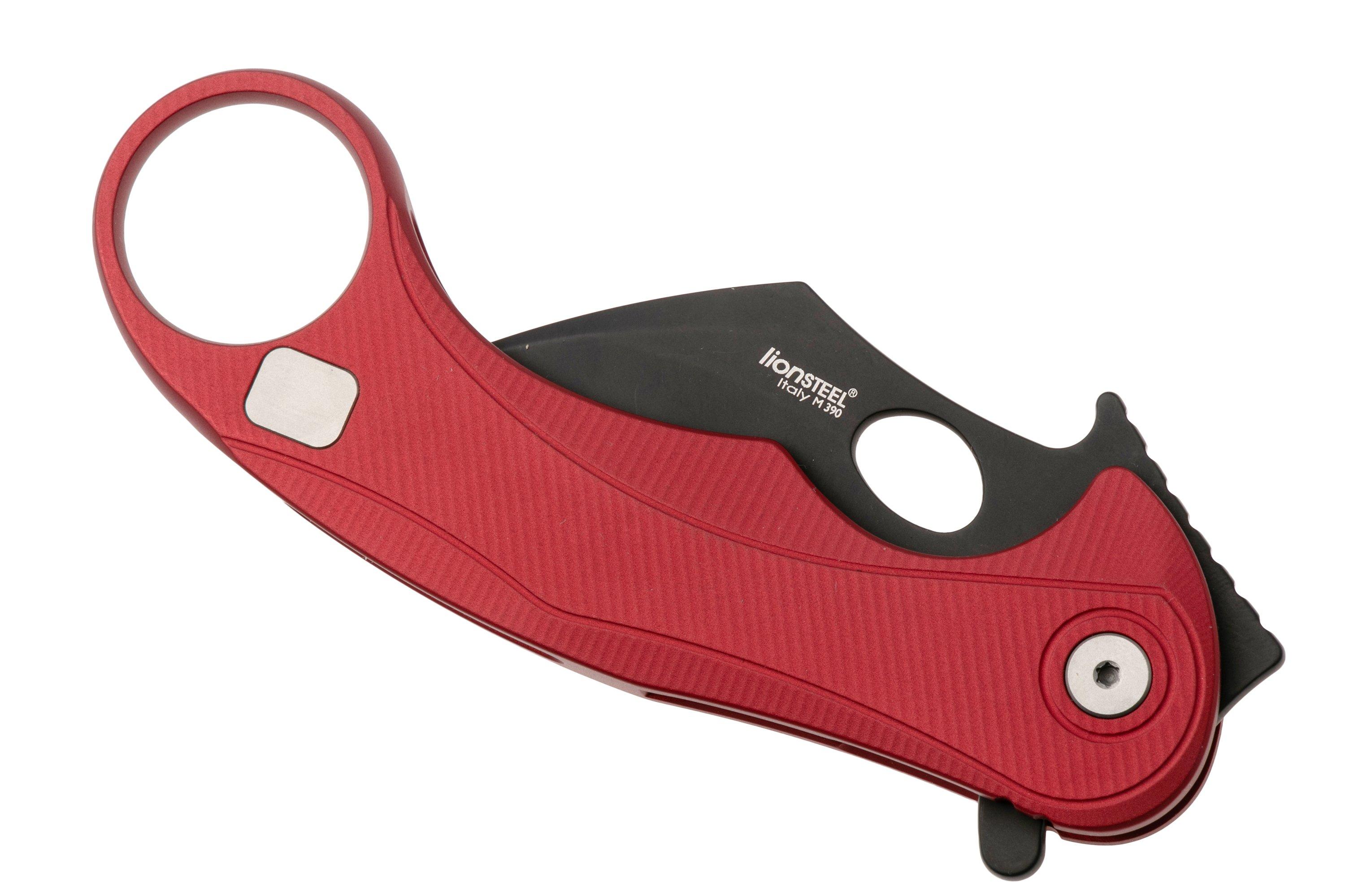 LionSteel L.E.One Mid LE2-RB, Old Black M390, Red Aluminum, karambit ...
