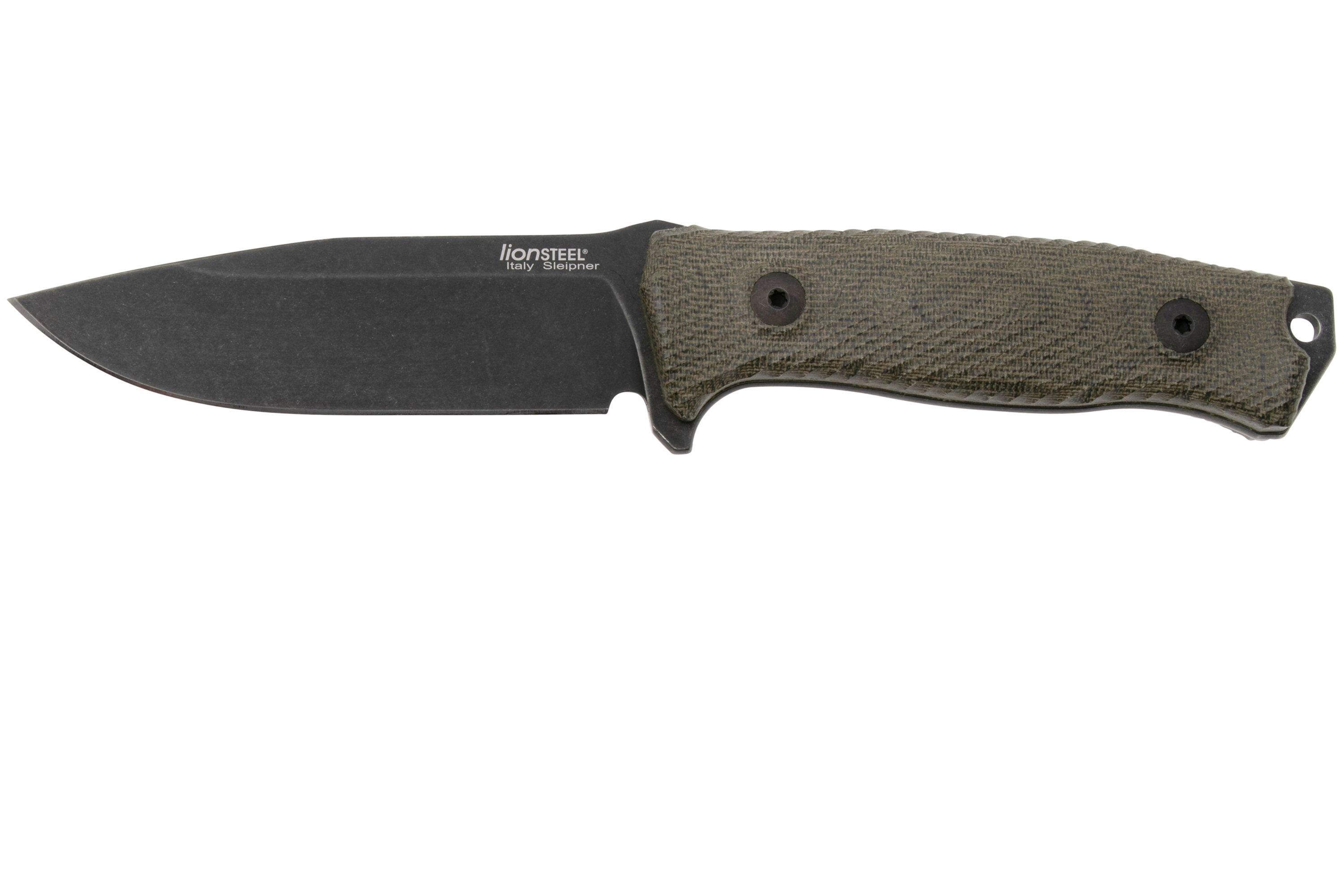 LionSteel M5B Sleipner Black, Green Canvas Micarta survival knife ...
