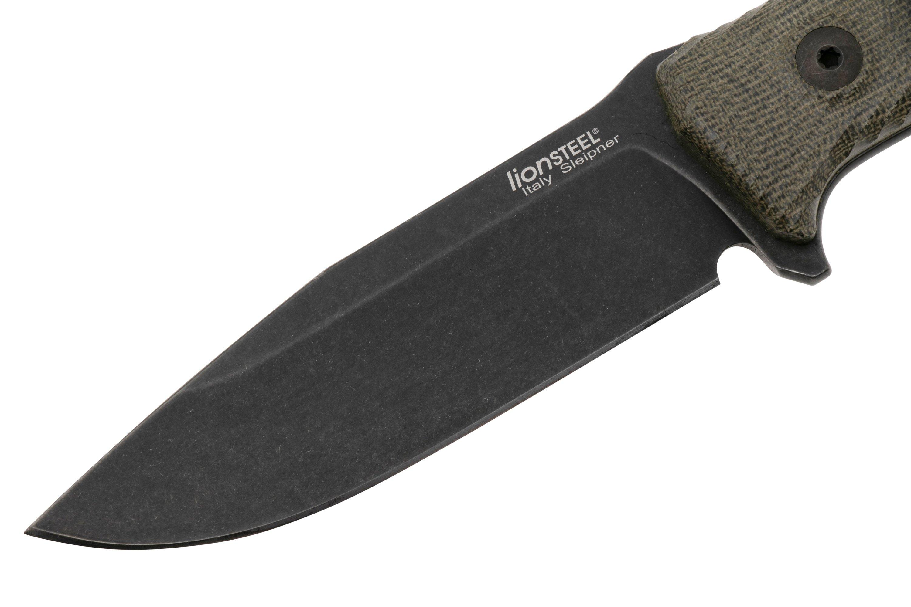 LionSteel M5B Sleipner Black, Green Canvas Micarta survival knife ...