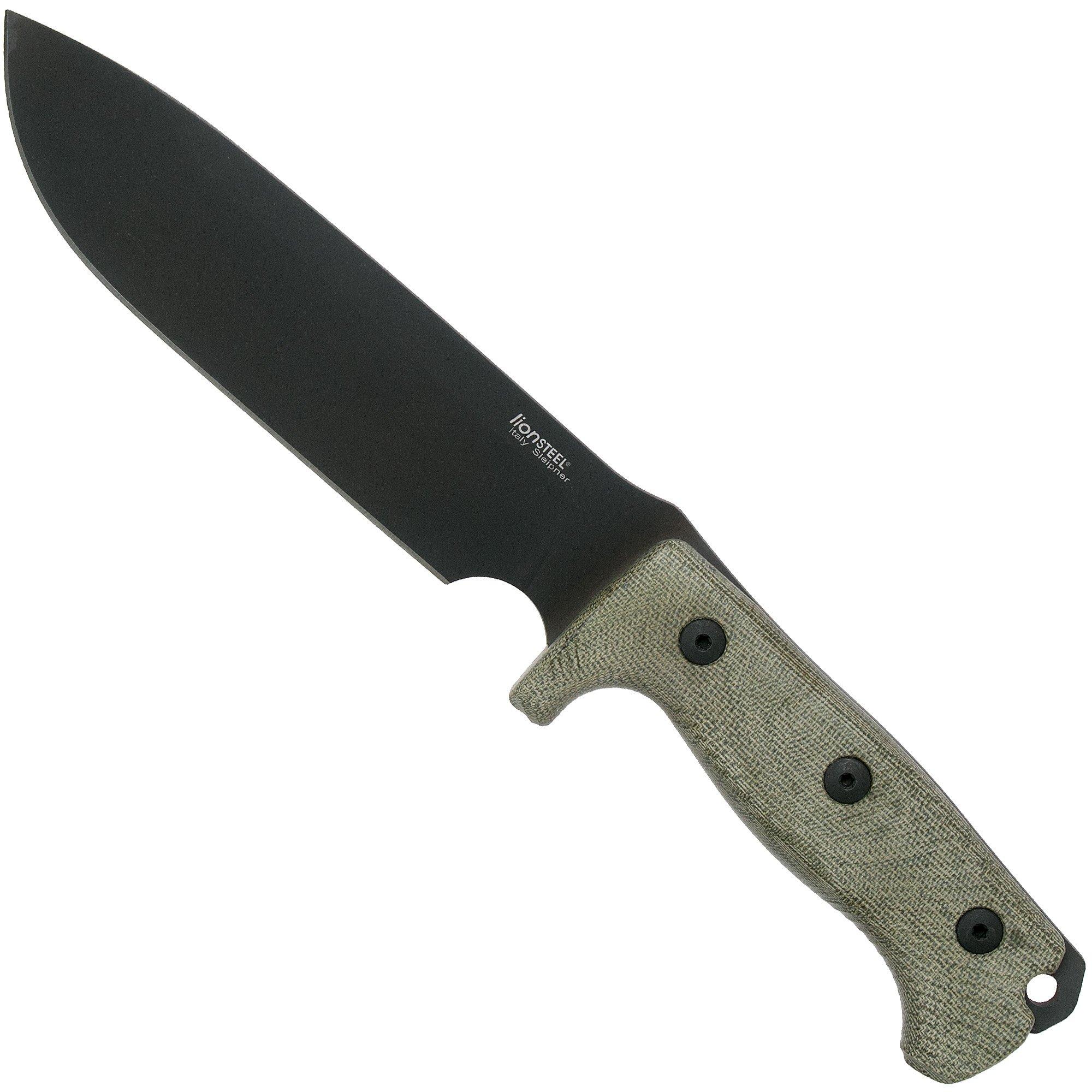 LionSteel M7B CVG Black, Green Canvas Micarta fixed knife, Molletta ...