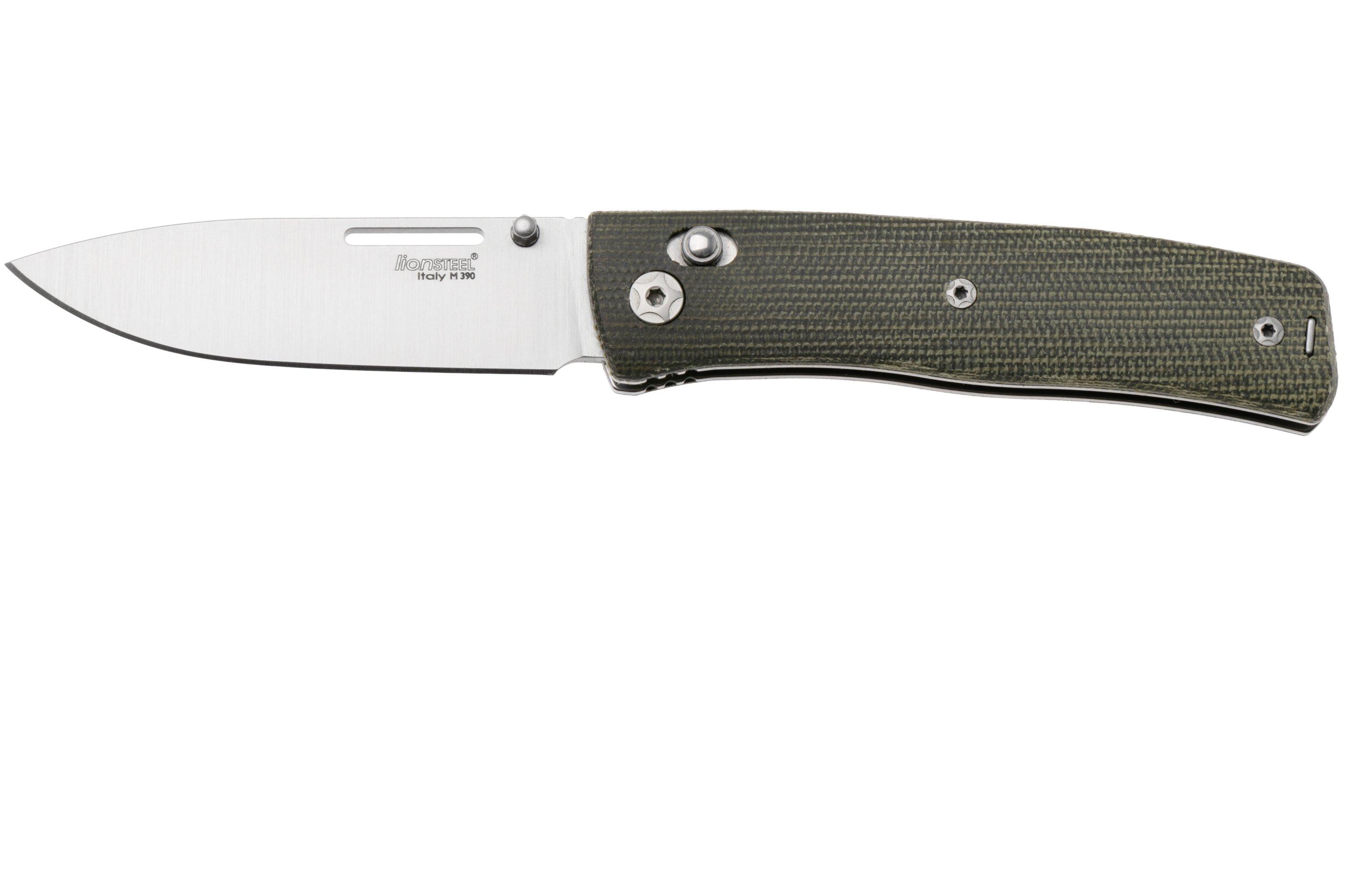 LionSteel NiNi NN1 CVG M390 Satin, Full Green Canvas Micarta, zakmes ...