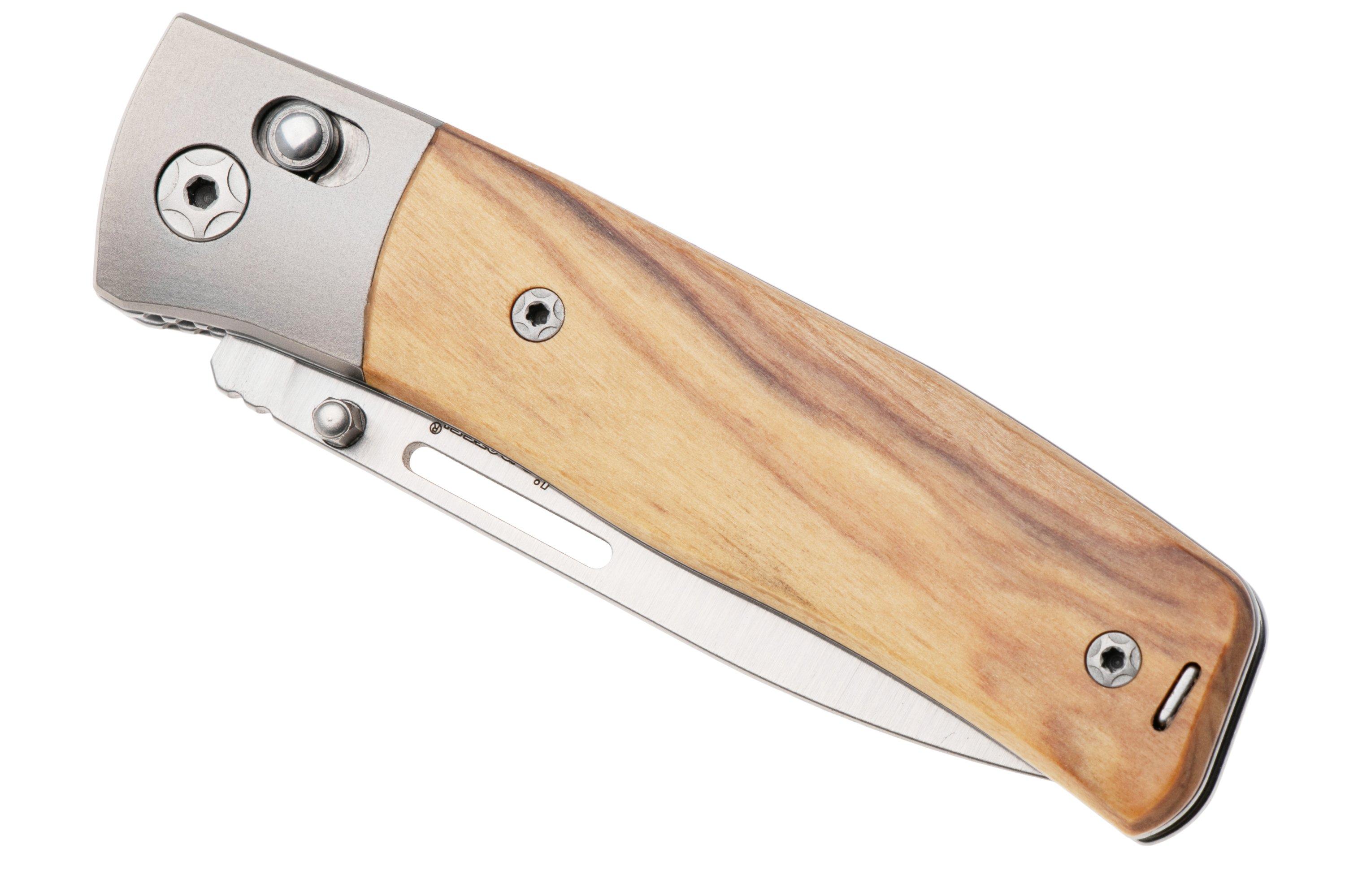 LionSteel NiNi NN2 UL M390 Satin, Titanium Bolsters, Olive Wood, couteau de poche, Gianni ...