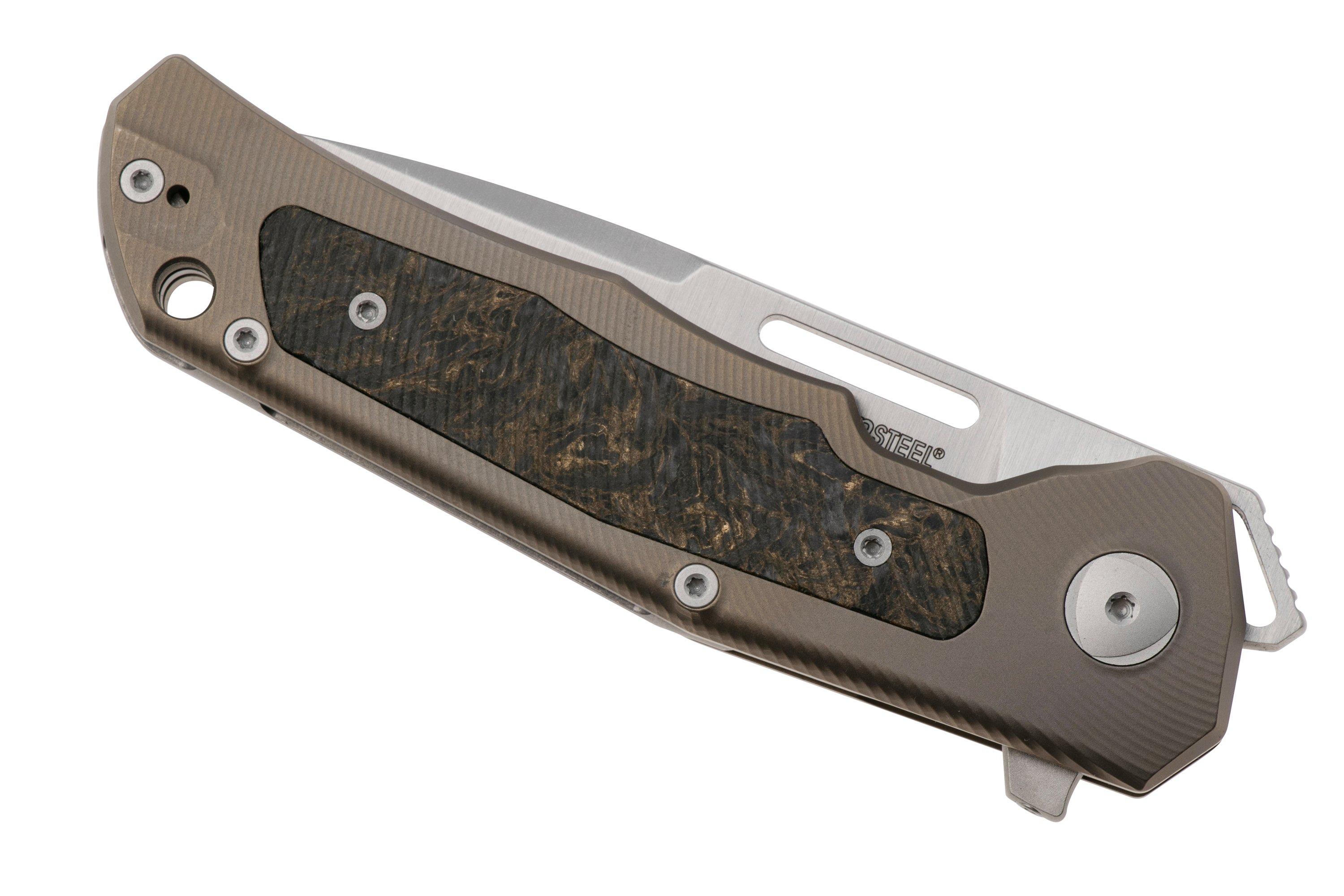 LionSteel Q4ttro, Satin MagnaCut, Bronze Titanium Carbon Fiber Inlay, coltello da tasca, Michele ...