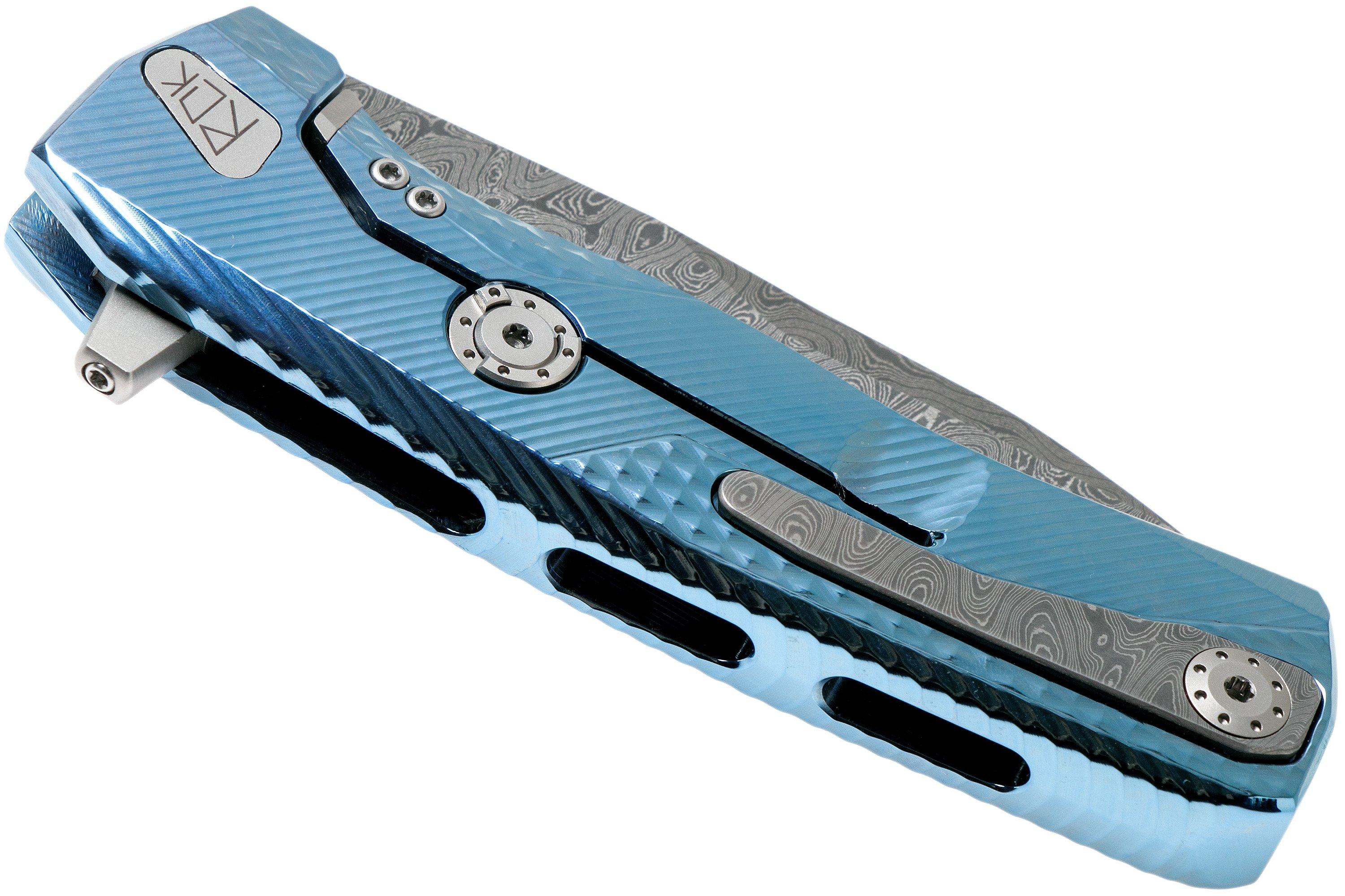 LionSteel ROK Damascus Blue Titanium ROK DD BL pocket knife ...