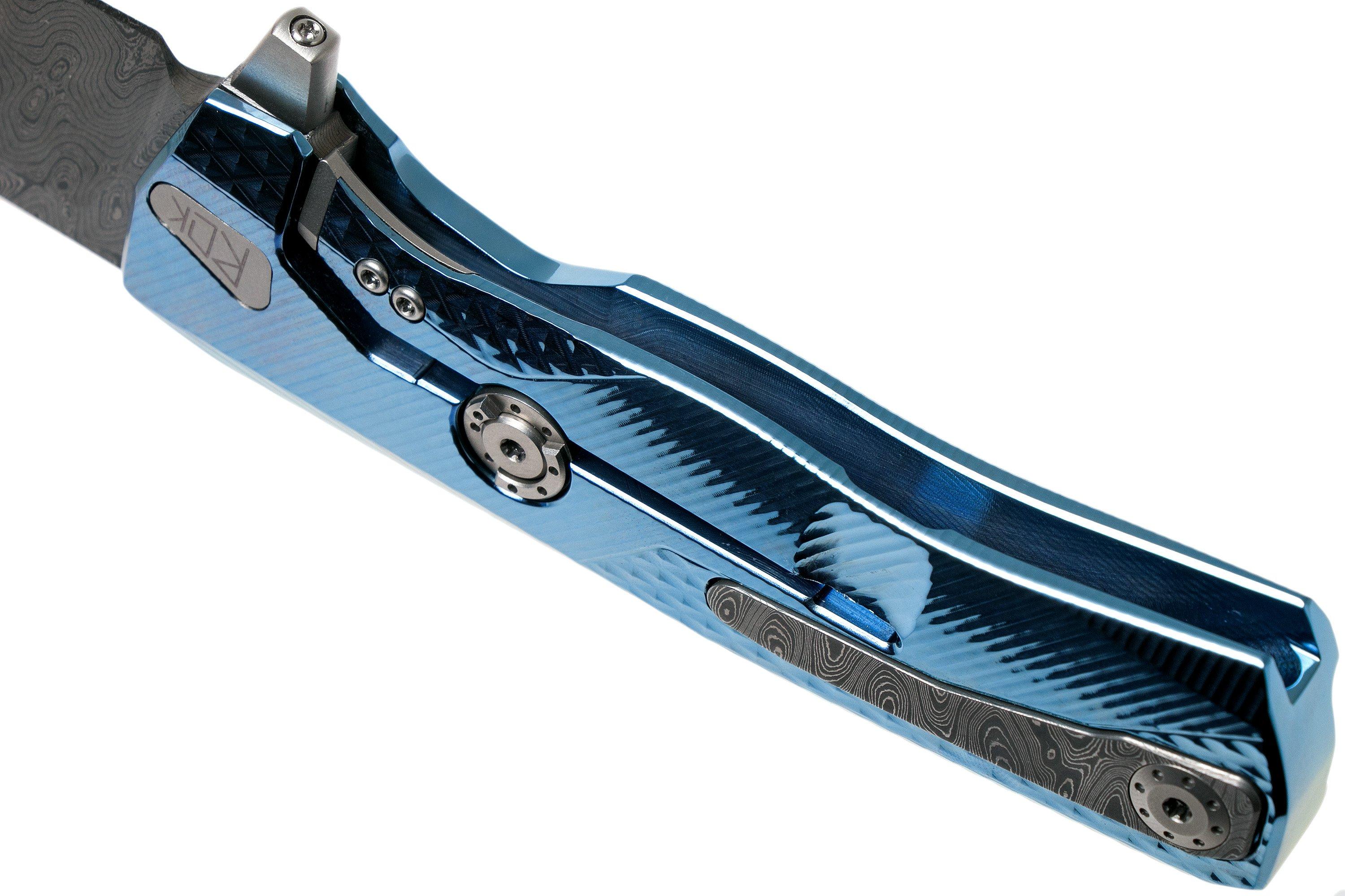 LionSteel ROK Damascus Blue Titanium ROK DD BL pocket knife ...