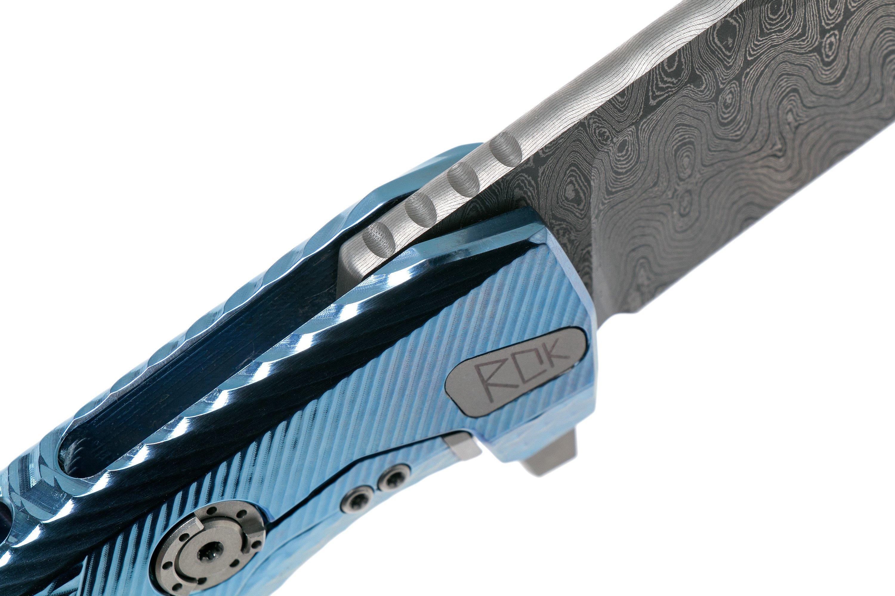 LionSteel ROK Damascus Blue Titanium ROK DD BL pocket knife ...