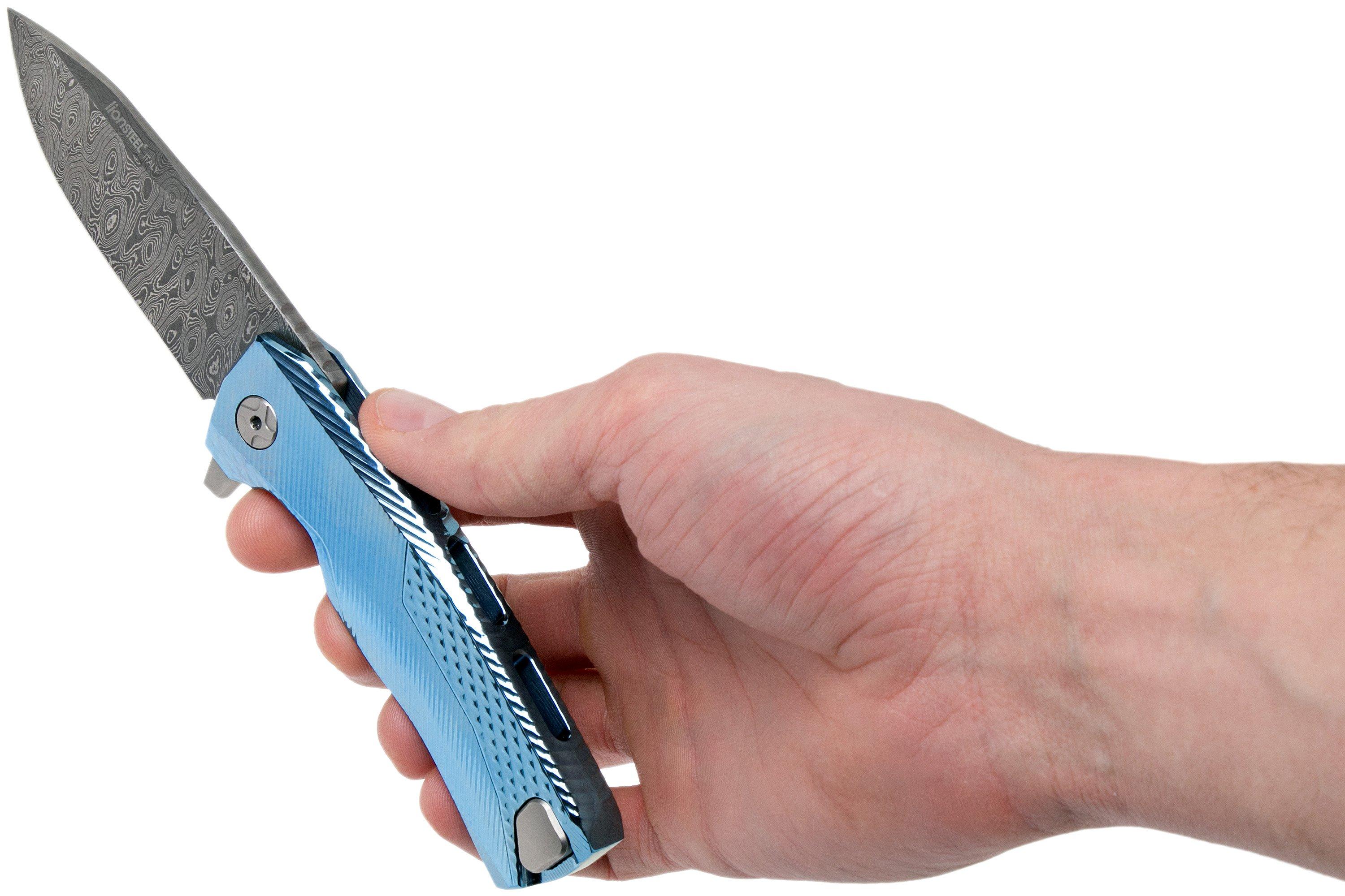 LionSteel ROK Damascus Blue Titanium ROK DD BL pocket knife ...