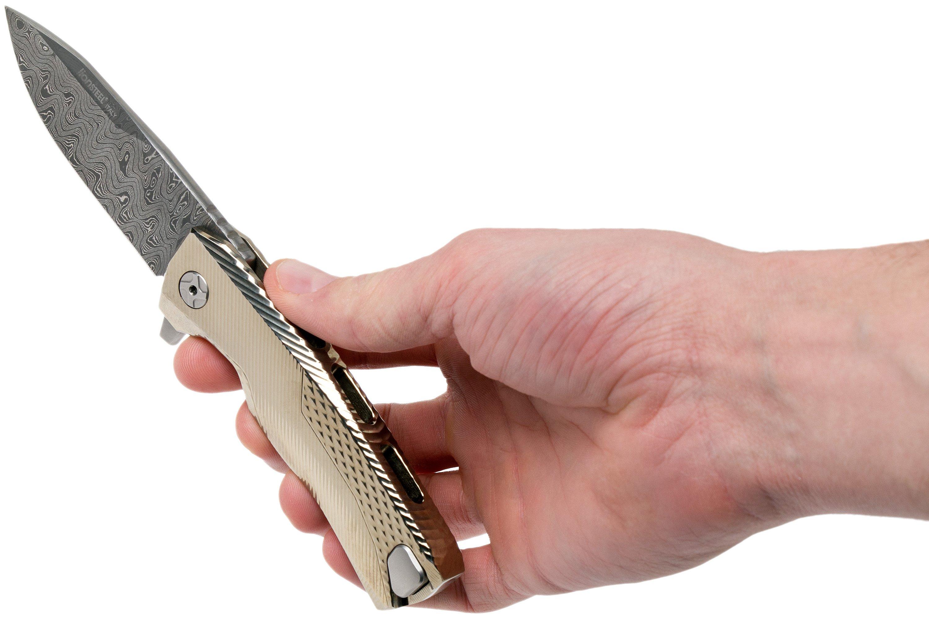 LionSteel ROK Damascus Gold Titanium ROK DD GL pocket knife ...