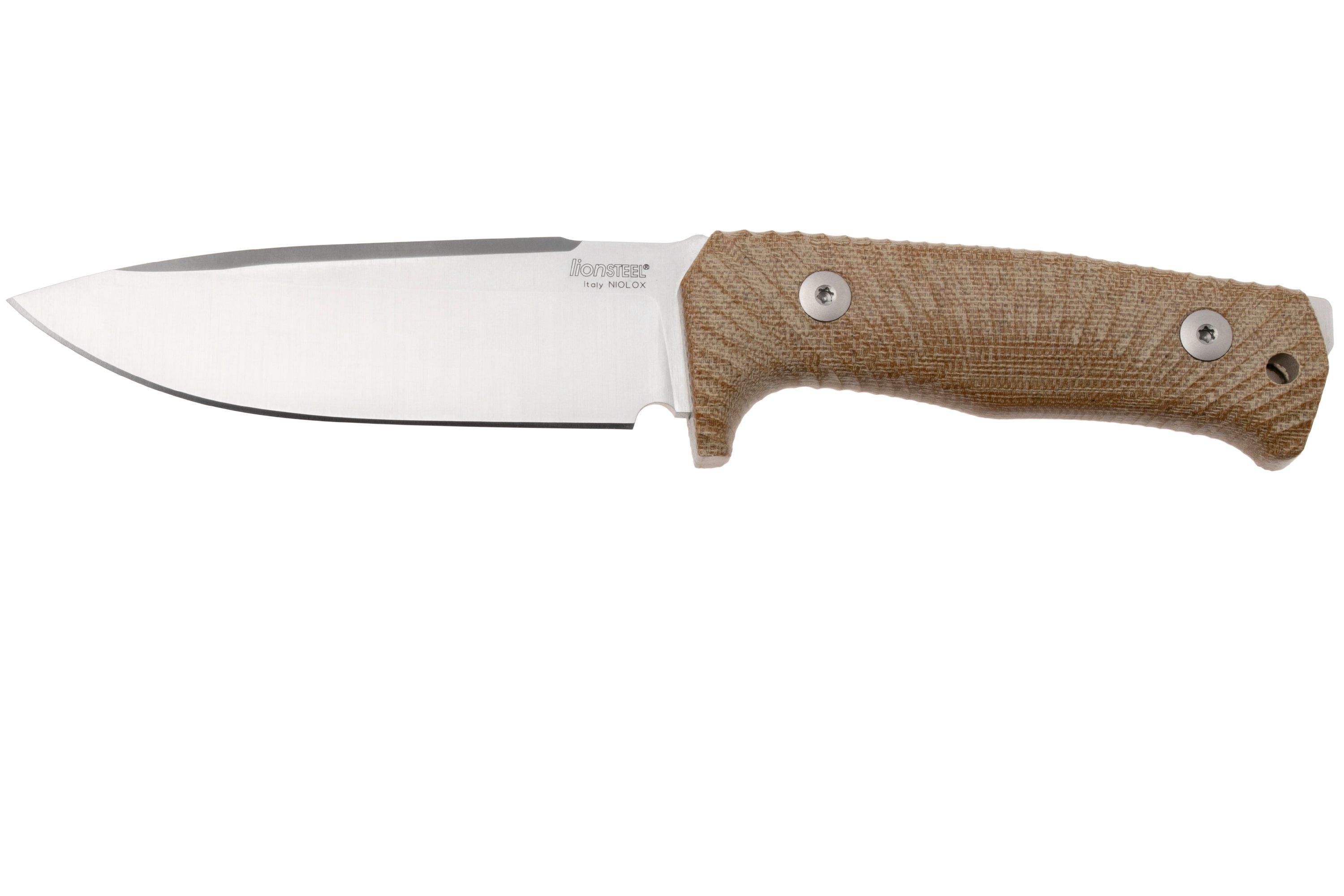 LionSteel T5-CVN Satin Niolox, Natural Canvas Micarta, fixed knife ...