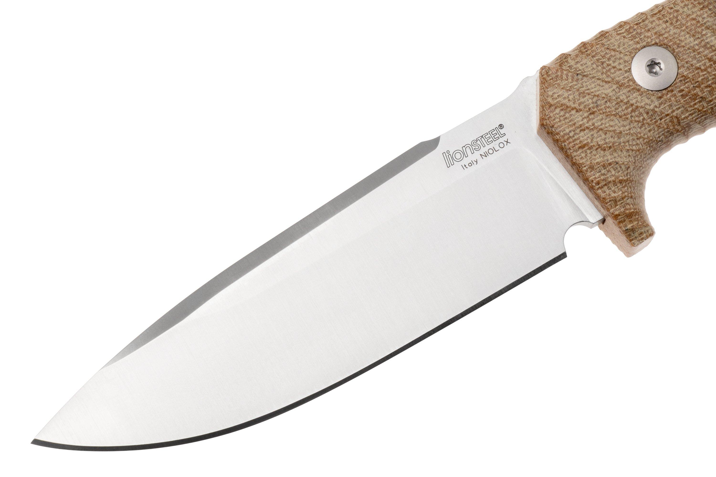 LionSteel T5-CVN Satin Niolox, Natural Canvas Micarta, fixed knife ...