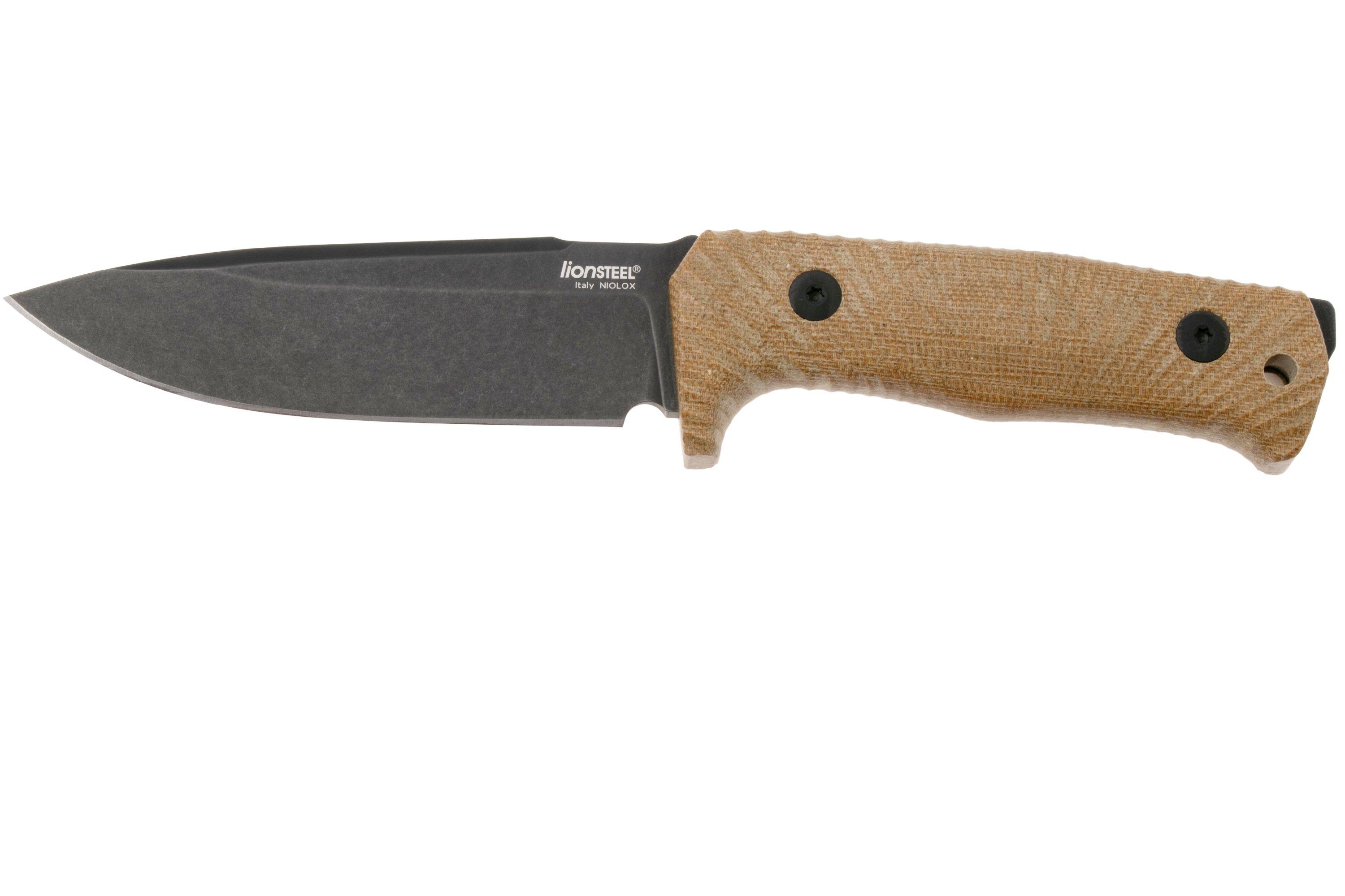 LionSteel T5B-CVN Blackwashed Niolox, Natural Canvas Micarta, fixed ...