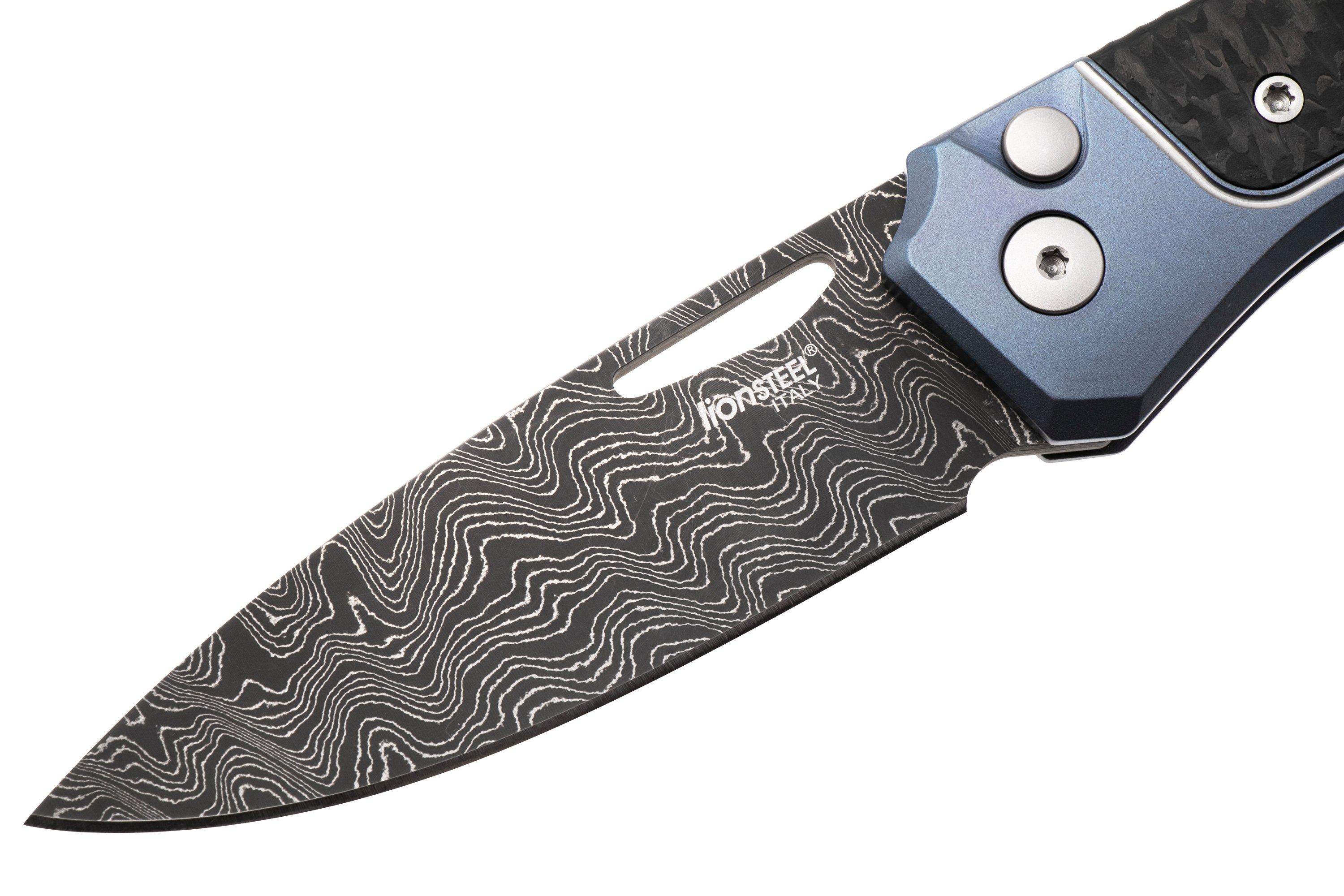LionSteel Twain Chad Nichols Scrambled Damascus TW-D-BL Blue Titanium ...