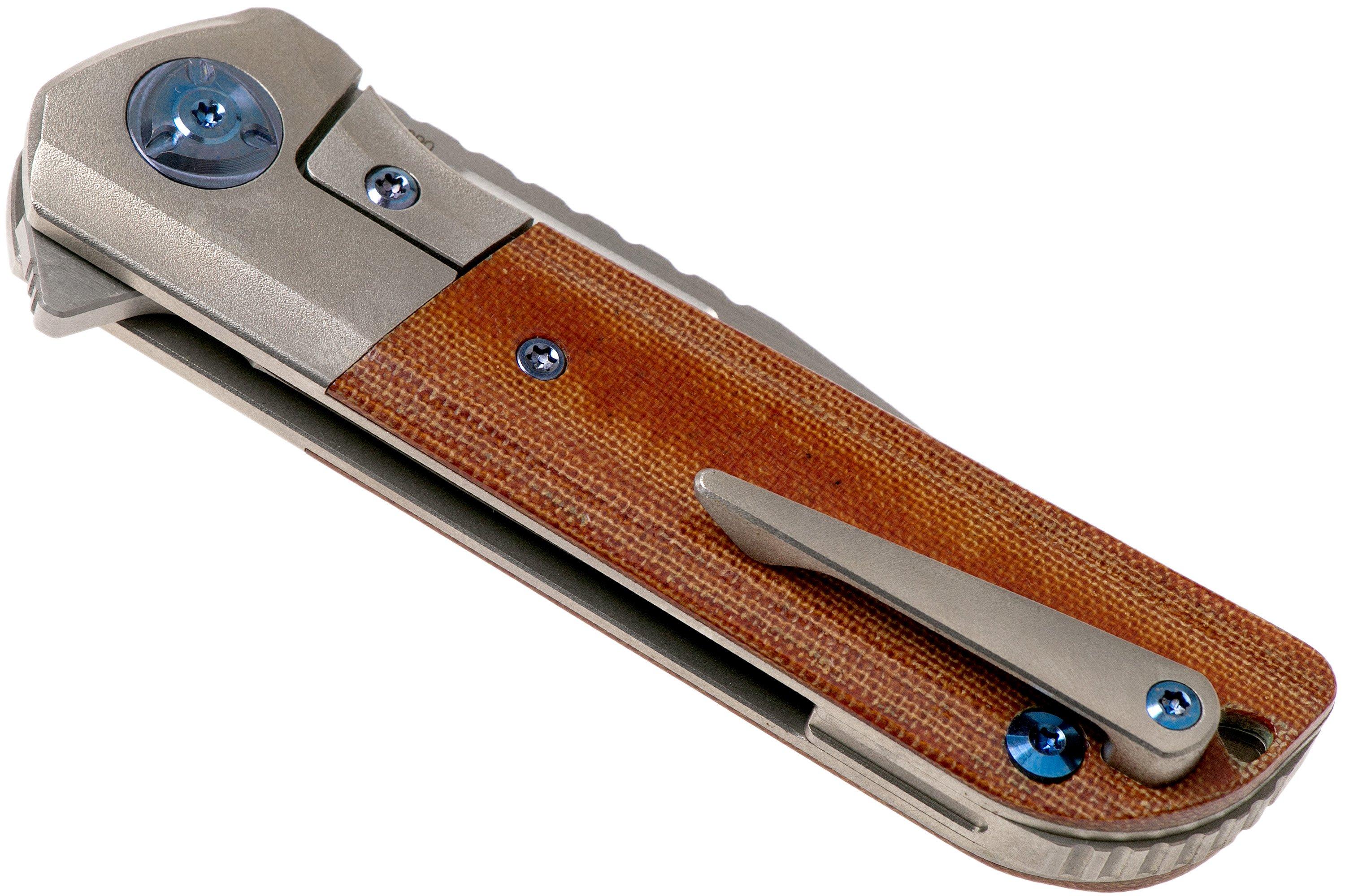 Liong Mah Lanny, Brown Canvas Micarta, Satin M390 pocket knife ...