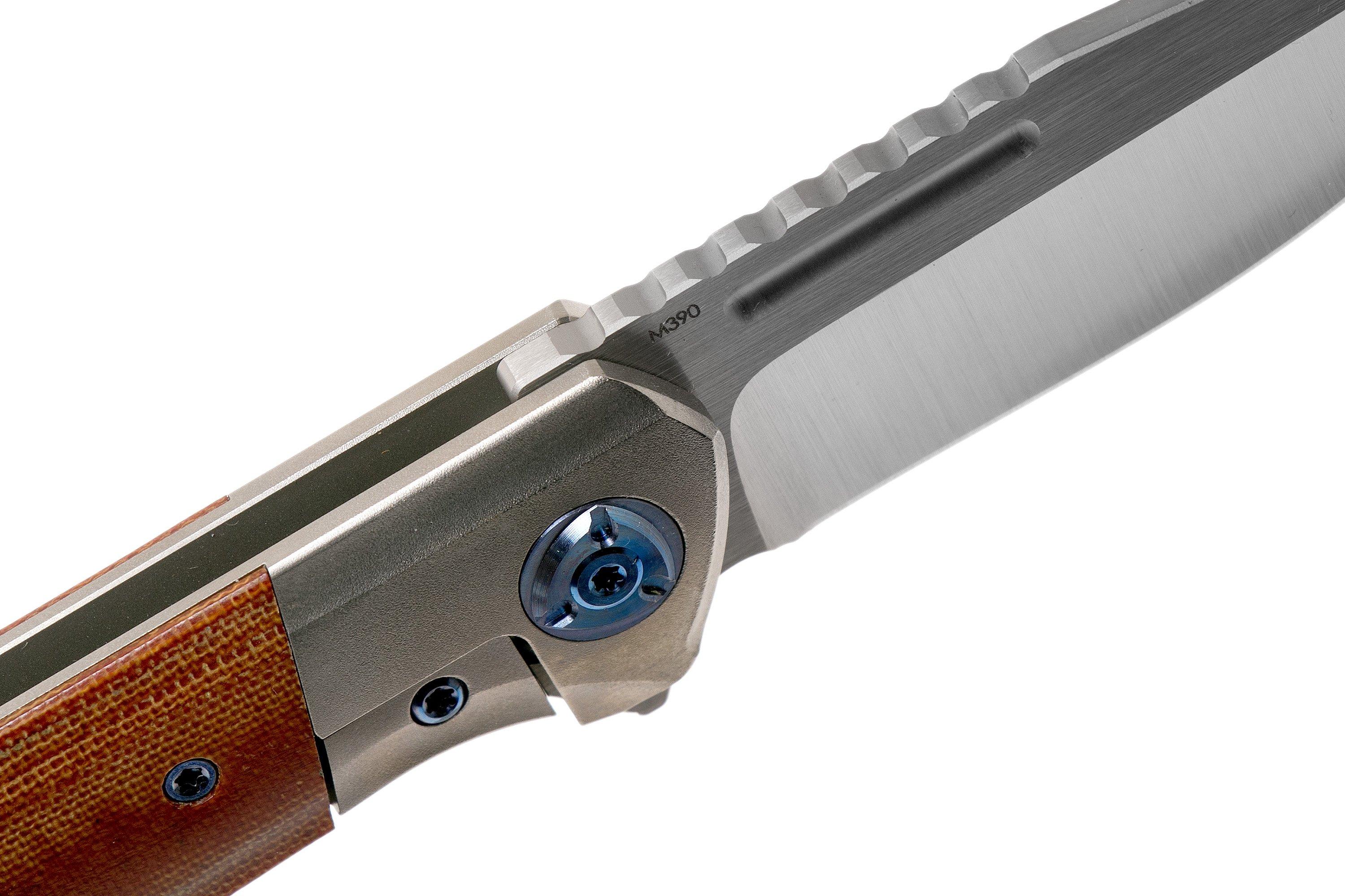 Liong Mah Lanny, Brown Canvas Micarta, Satin M390 pocket knife ...