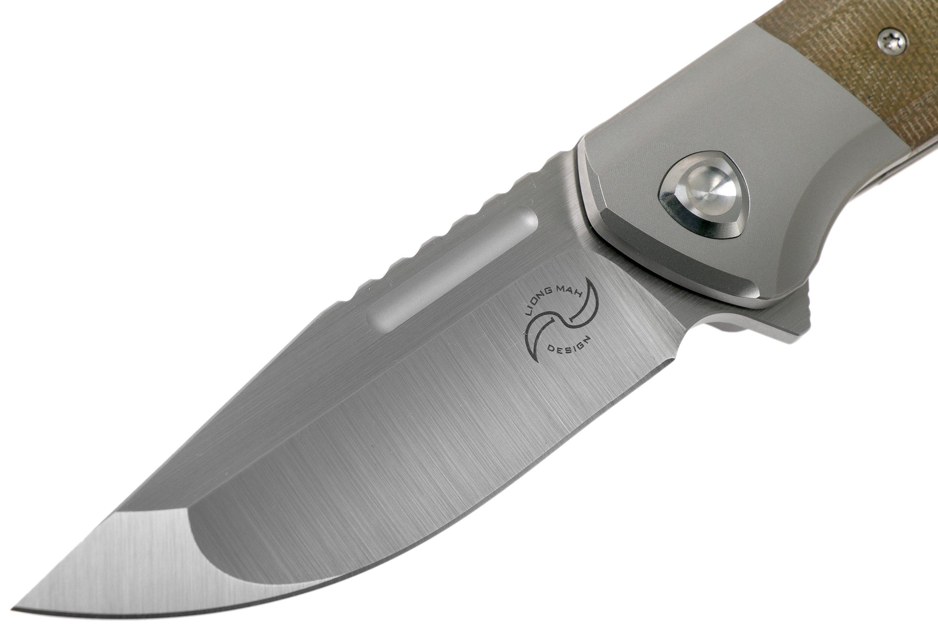 Liong Mah Lanny V2, Green Canvas Micarta, Satin M390 pocket knife ...