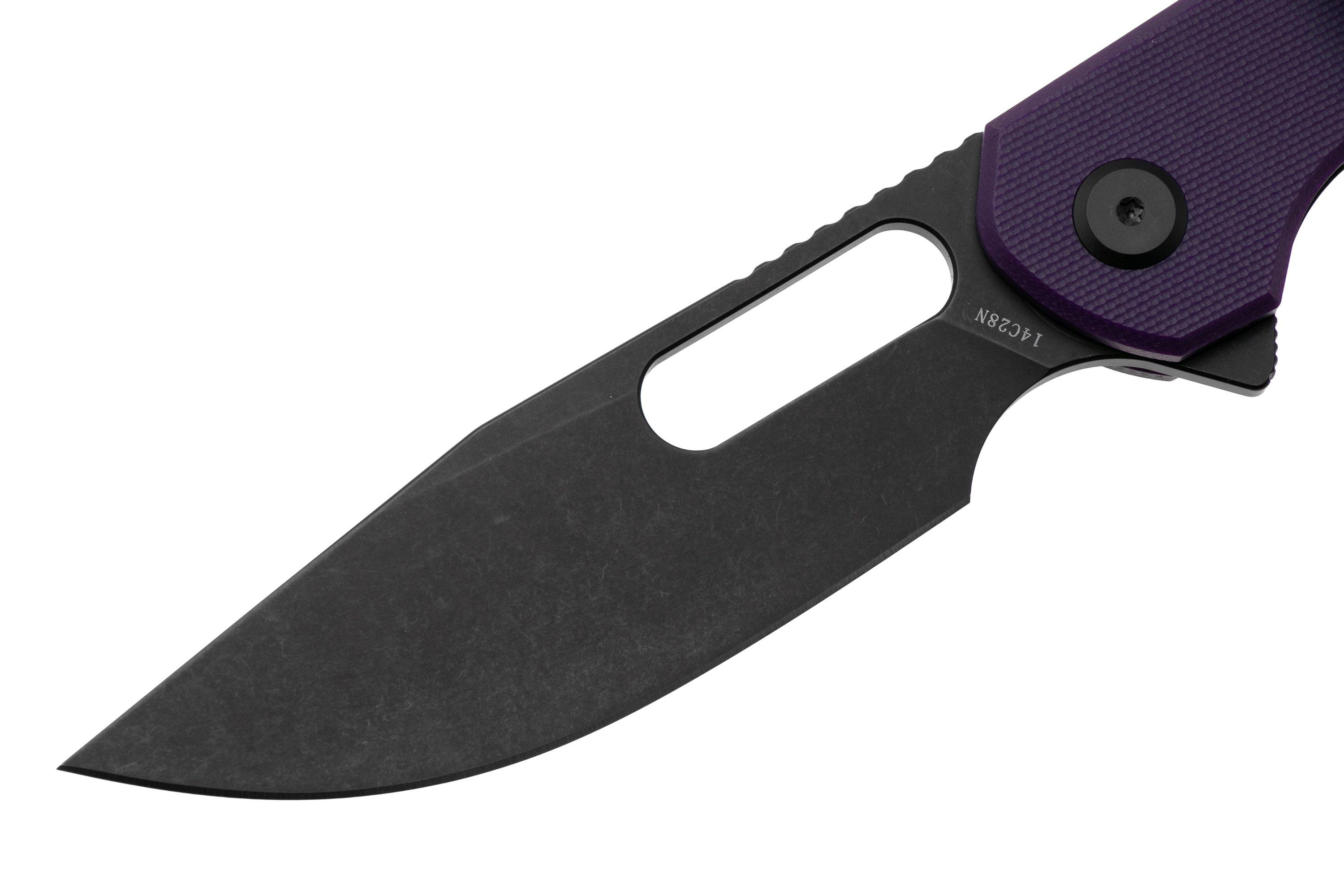 Eutektik Trinity TRI-PBW-R Blackwashed 14C28N, Purple G10, pocket knife ...