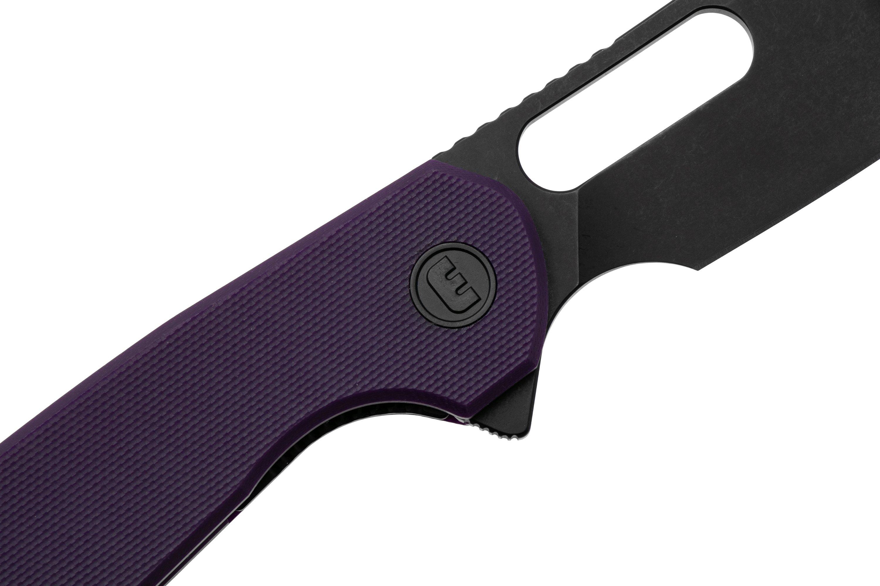 Eutektik Trinity TRI-PBW-R Blackwashed 14C28N, Purple G10, pocket knife ...