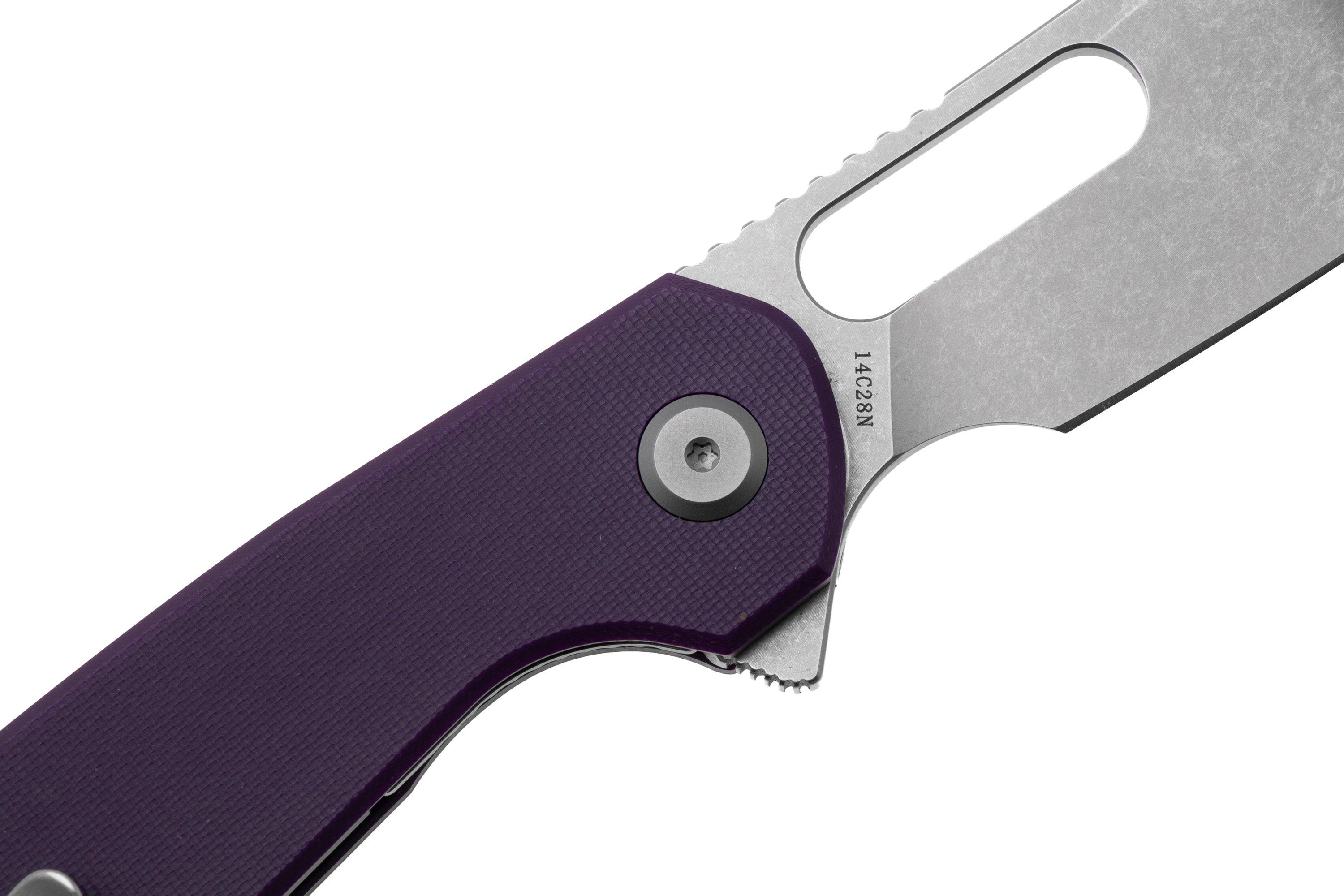 Eutektik Trinity TRI-PSW-R Stonewashed 14C28N, Purple G10, pocket knife ...