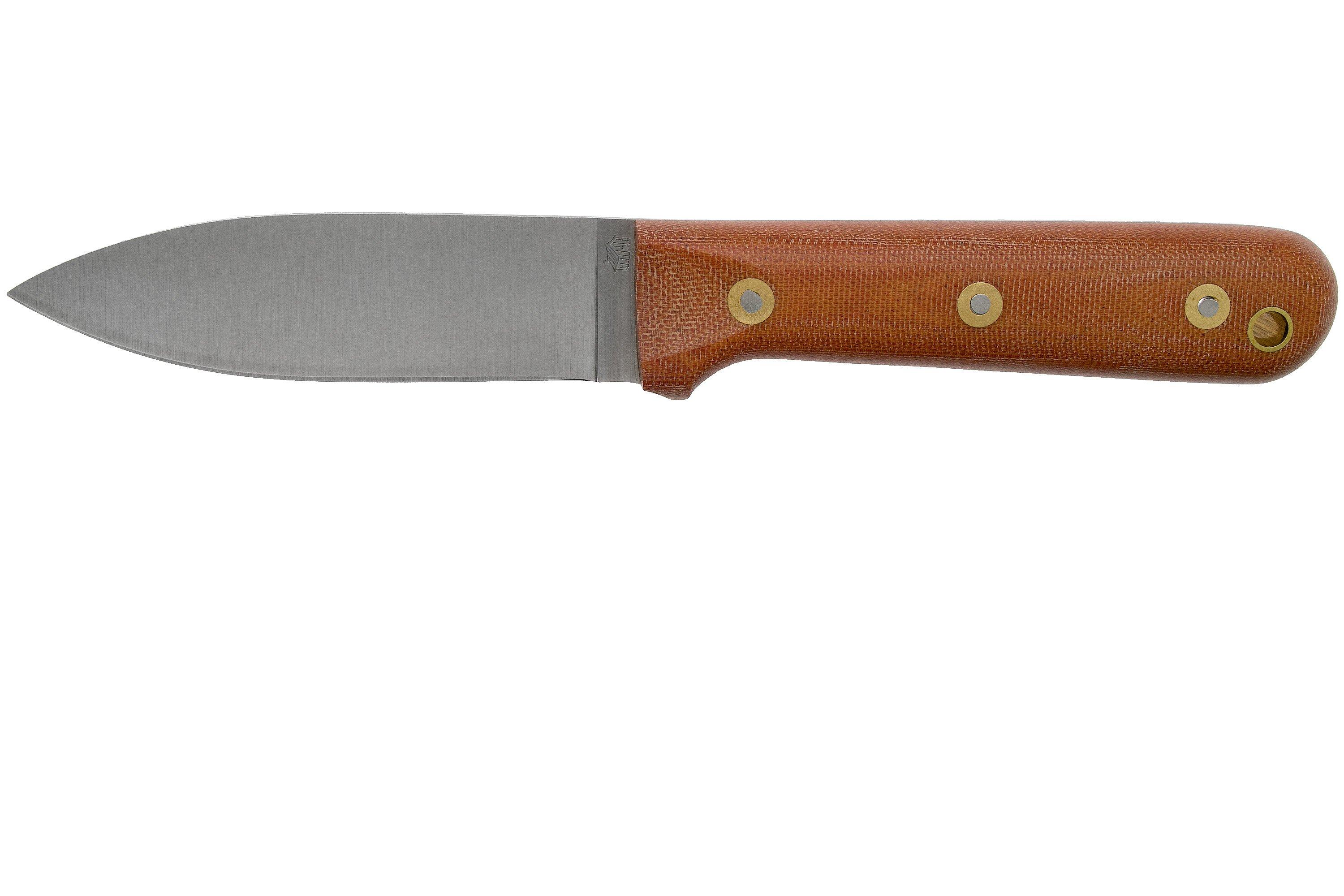LT Wright Genesis Flat Grind, A2, Matte Natural Micarta, Leather sheath ...